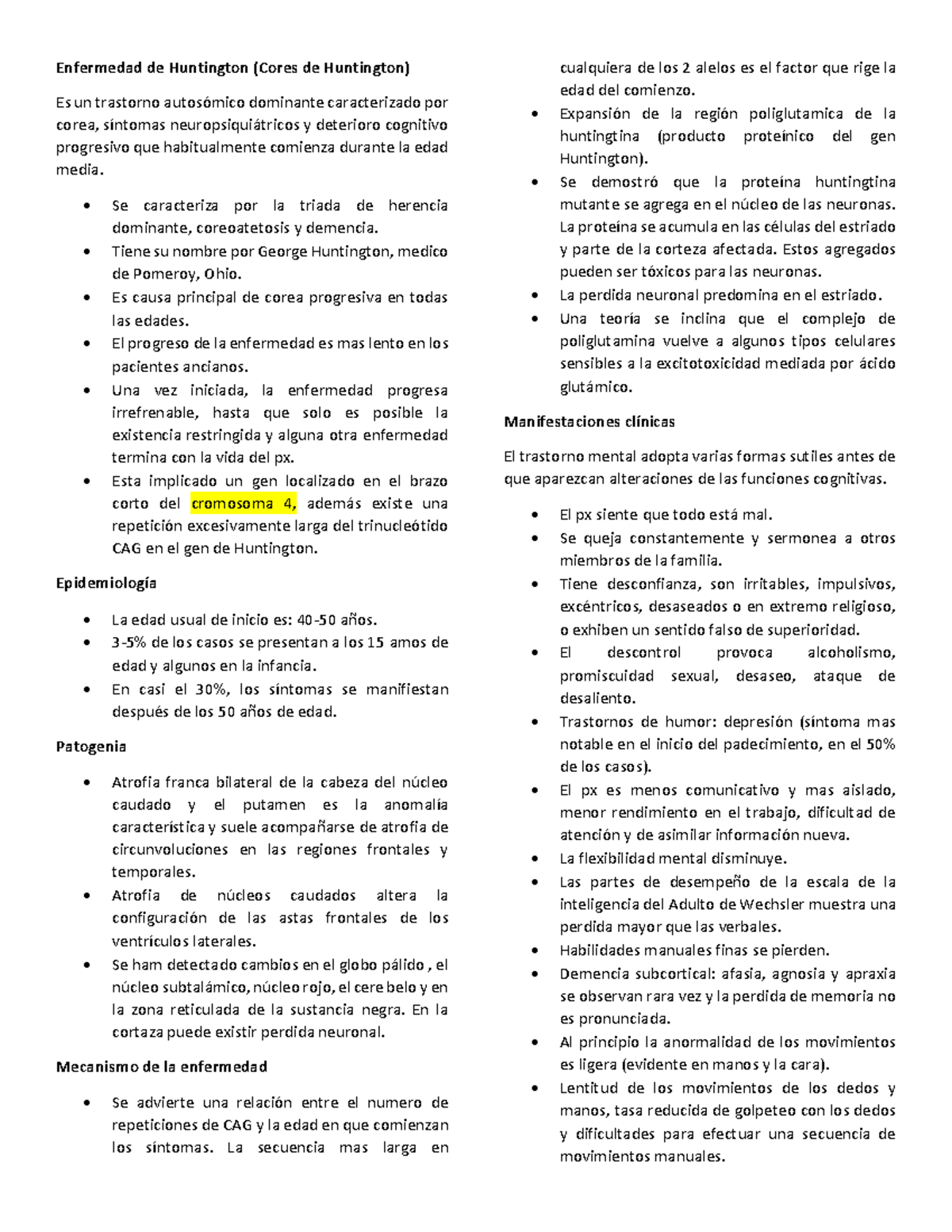 Enfermedad de Huntington - Se caracteriza por la triada de herencia ...