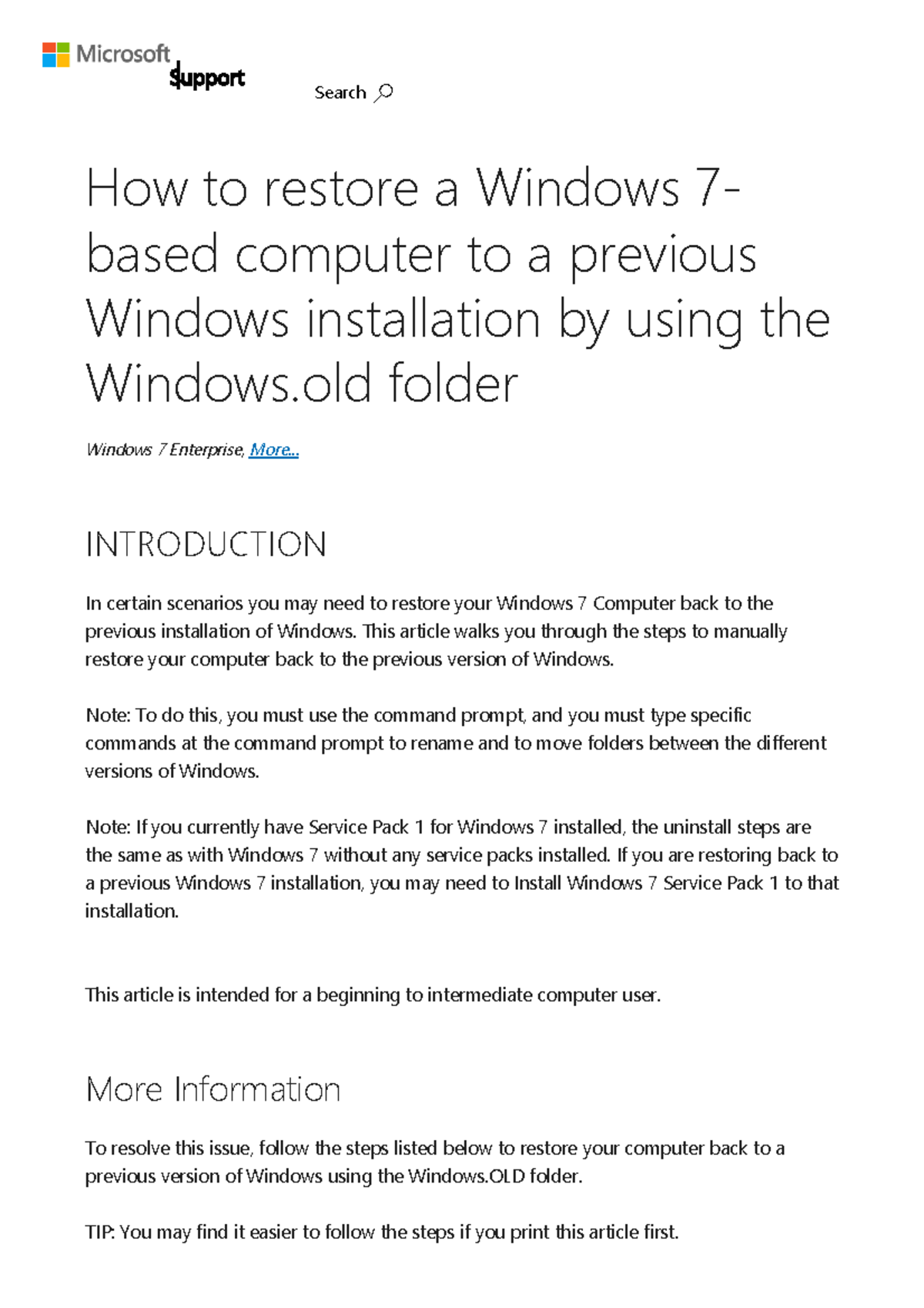 How to restore a Windows 7-based computer to a previous Windows ...