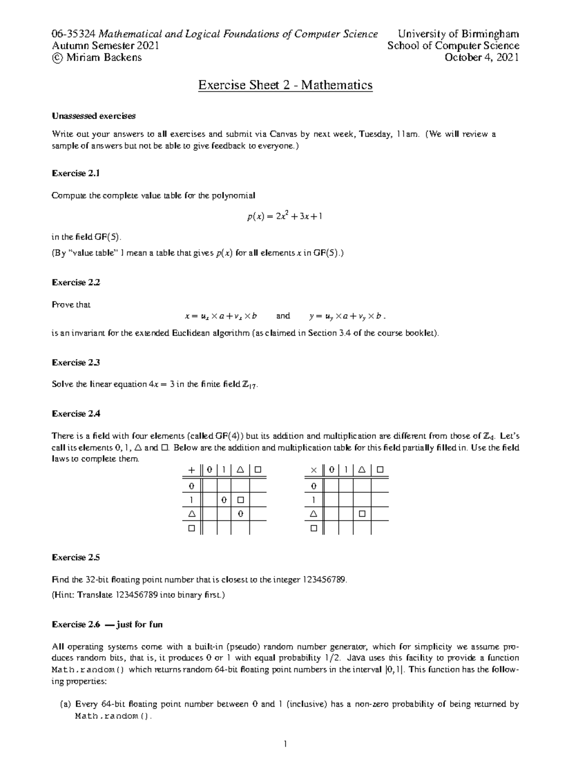 Exercise Sheet Rational And Real Numbers Mathematical And Logical Foundations Of Computer 