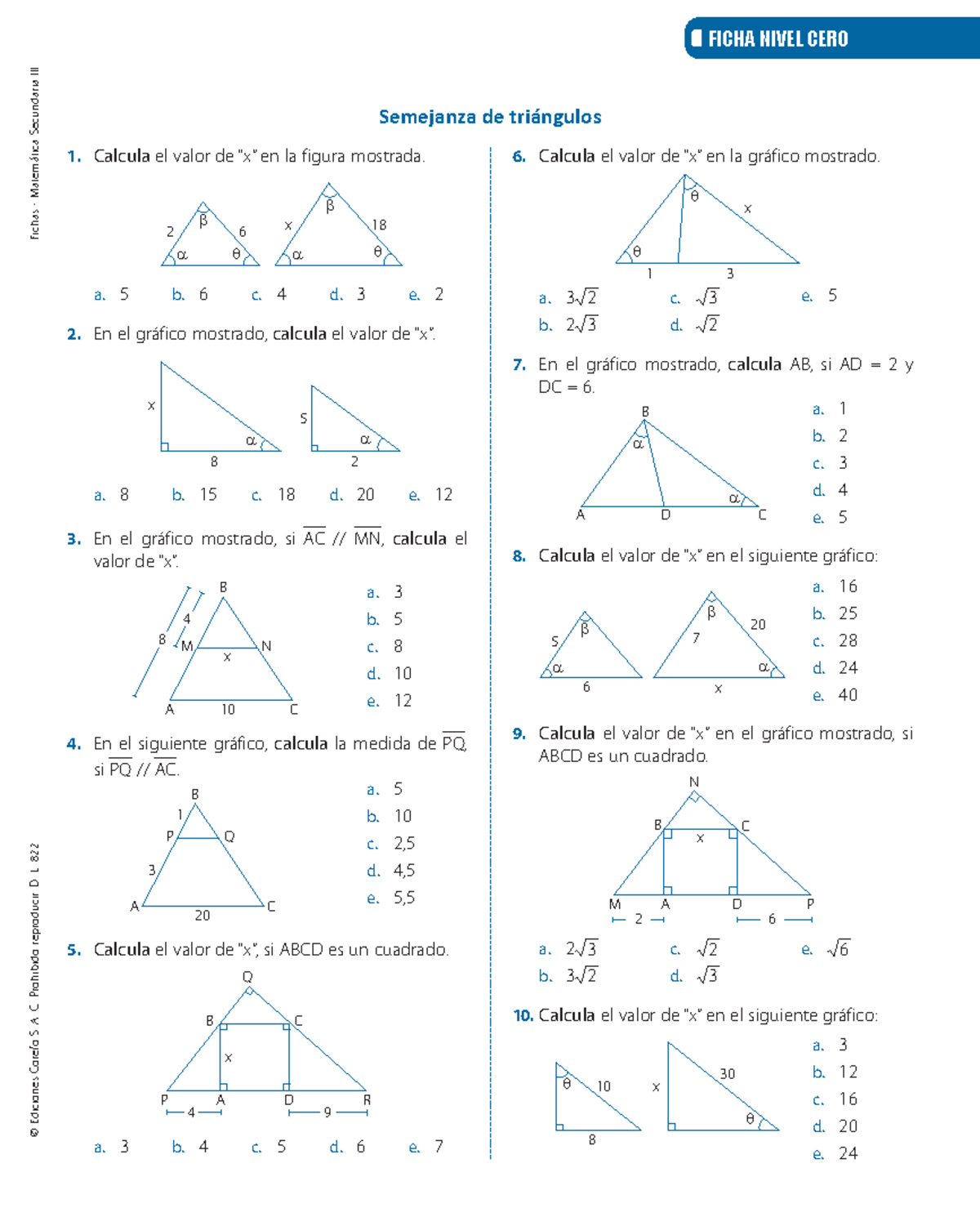 F0 150-144 Semejanza de triángulos - FICHA NIVEL CERO Fichas - Matemática Secundaria III ...
