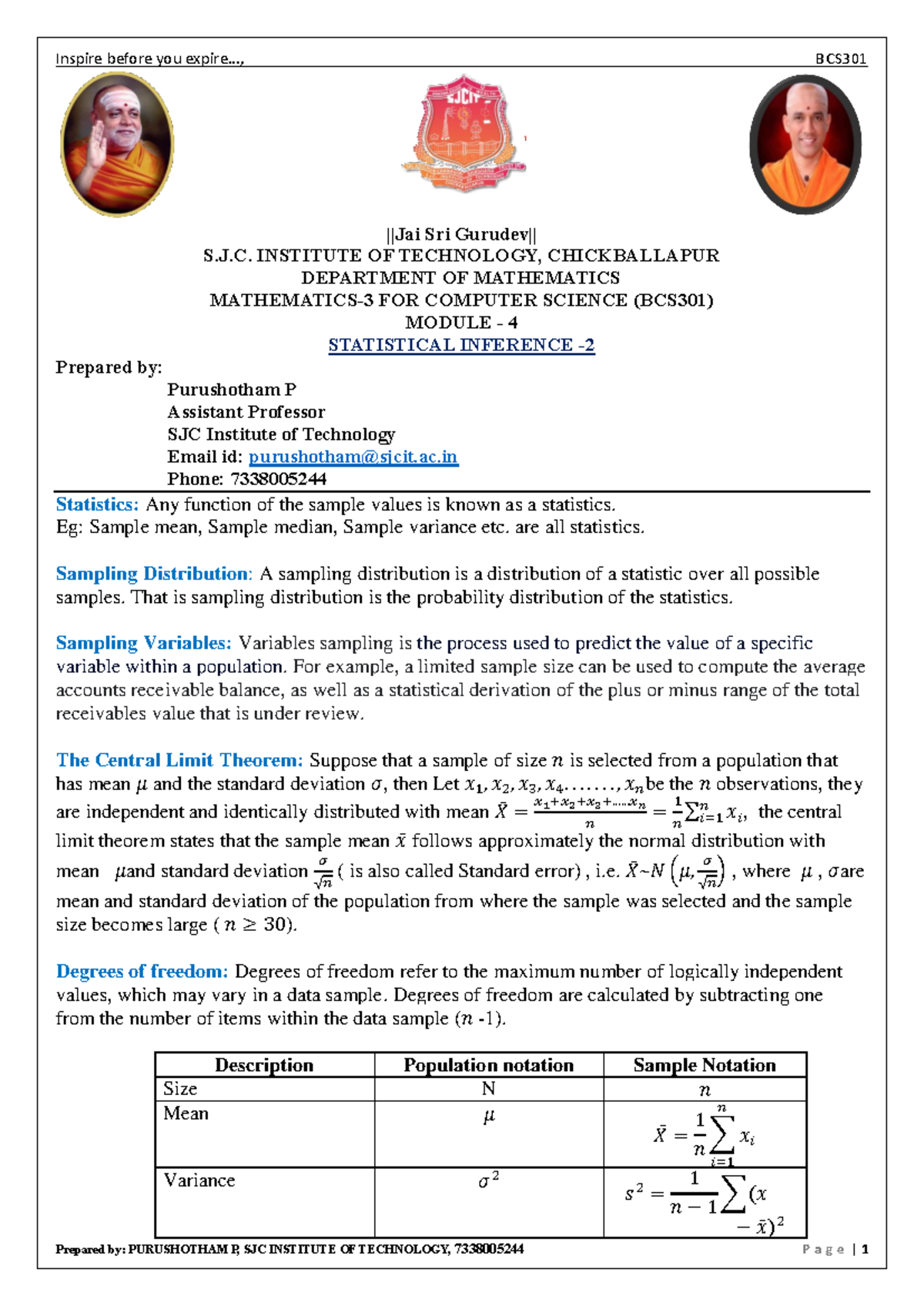 BCS301 M44 notes - ||Jai Sri Gurudev|| S.J. INSTITUTE OF TECHNOLOGY ...