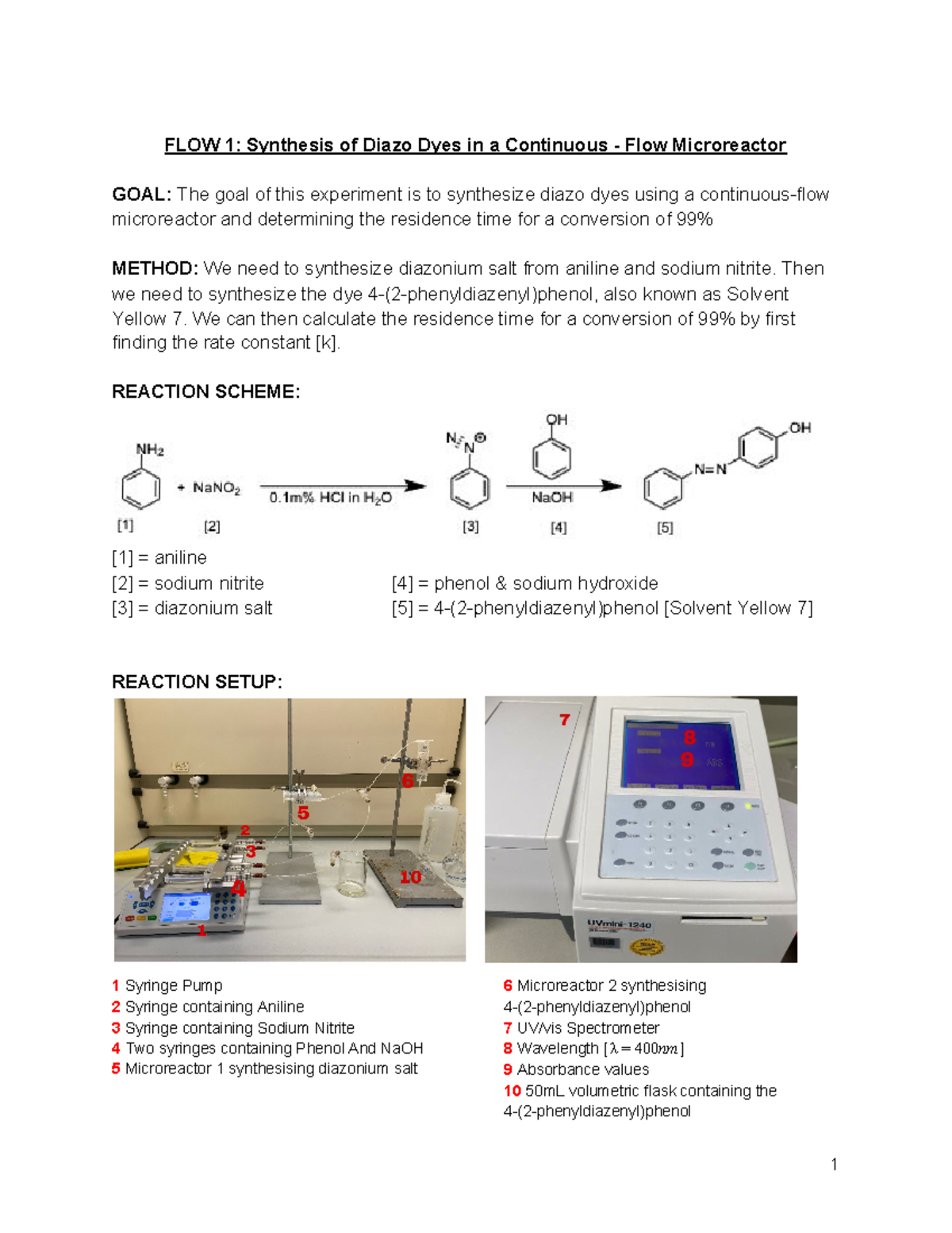 Flow 1 - Lab Report - Synthesis of diazo dyes in a continuous flow ...