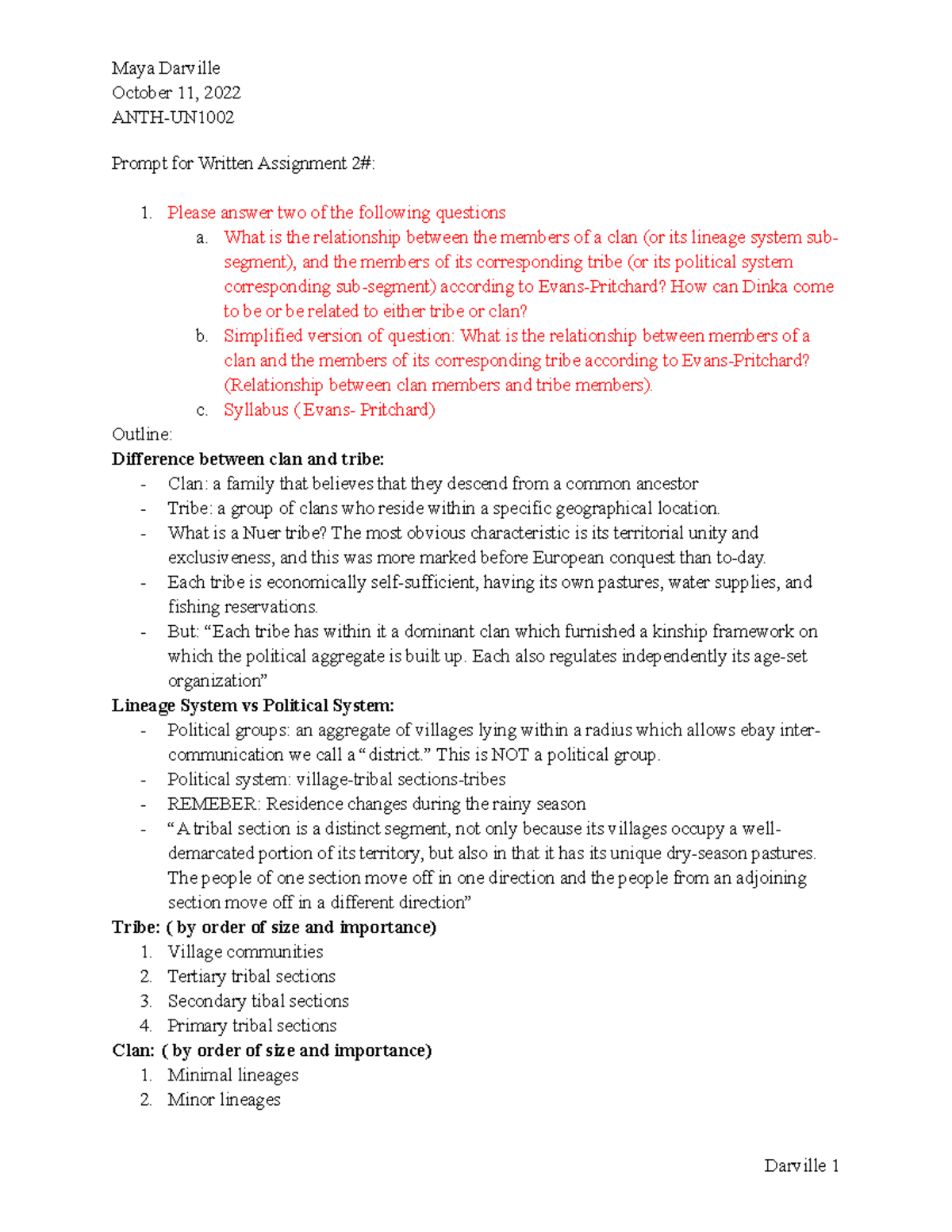 ANTH-UN1002 Assignment 2 Outline - October 11, 2022 ANTH-UN Prompt for ...