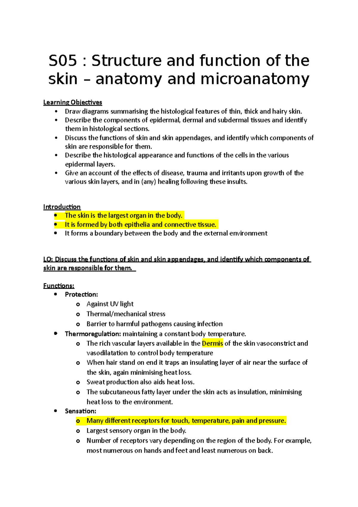 Skin - Lecture notes SGT 8 - S05 : Structure and function of the skin ...