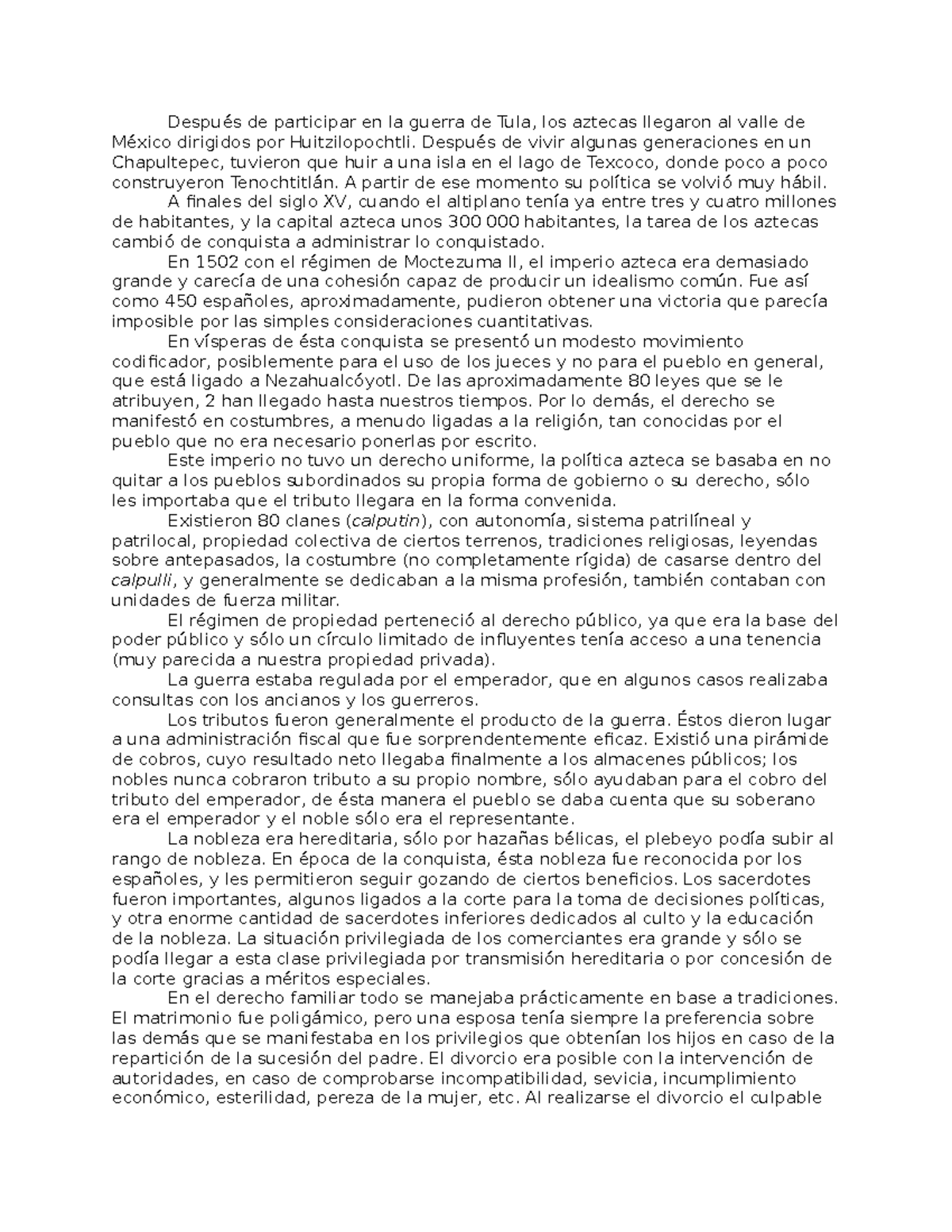 Derecho Azteca, apuntes sobre el derecho azteca - Historia - UAA - Studocu