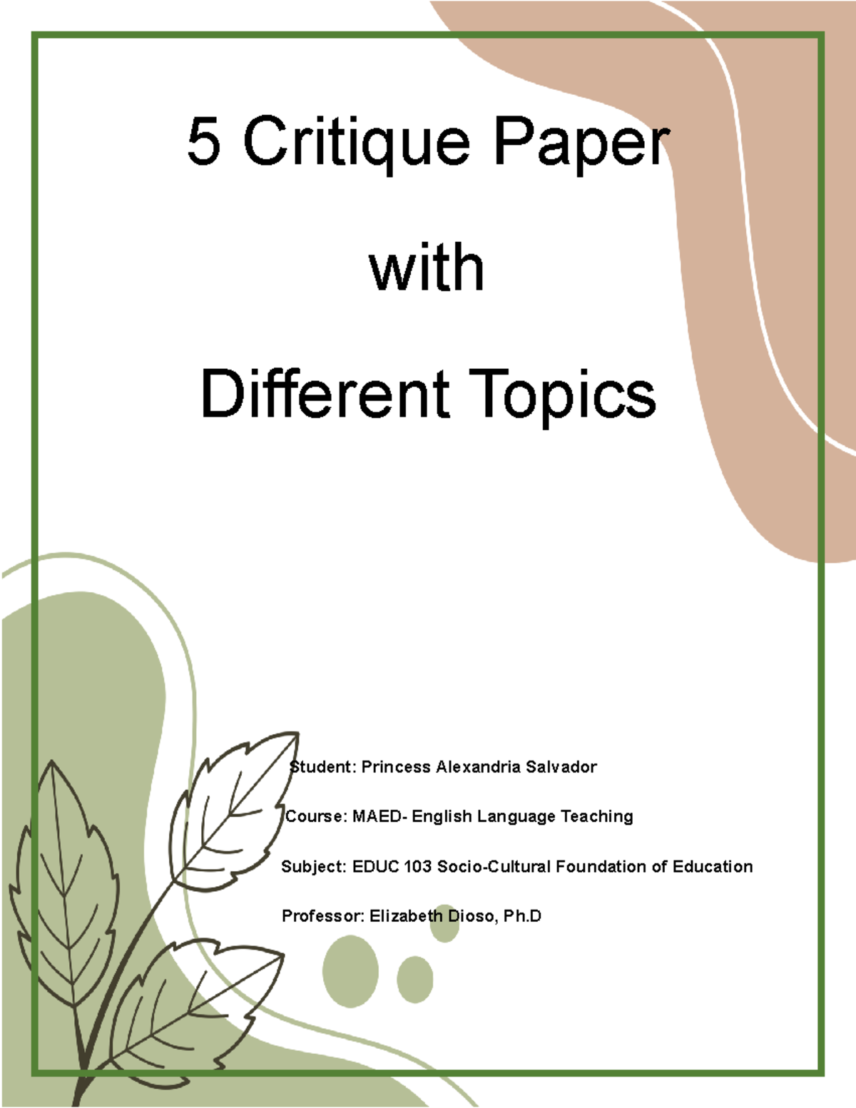 5 Critique Paper 2 - 5 Critique Paper with Different Topics Student ...