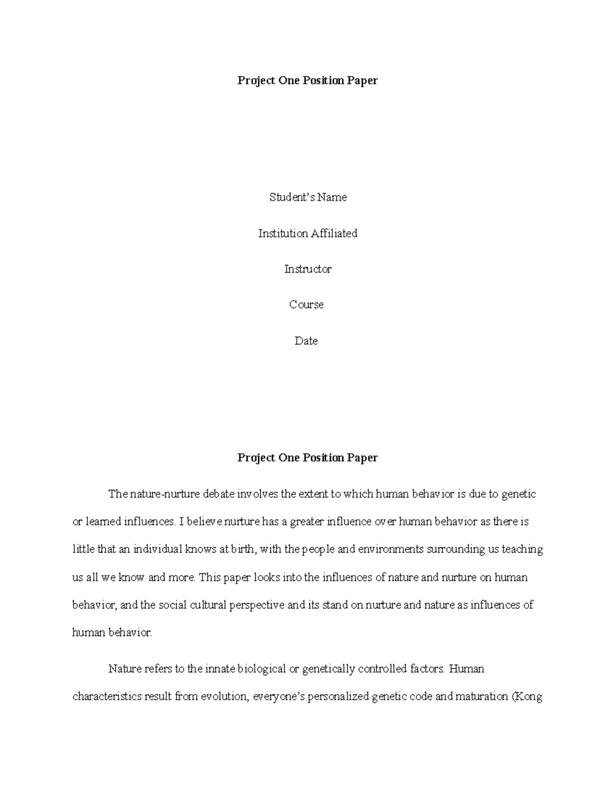 Project One Position Paper-final - Project One Position Paper Student’s ...