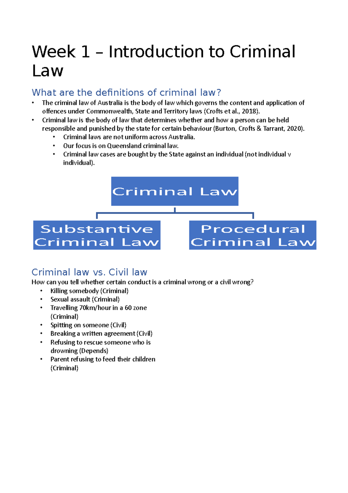 Criminal Law Week 1 Content Summary - Week 1 – Introduction to Criminal ...