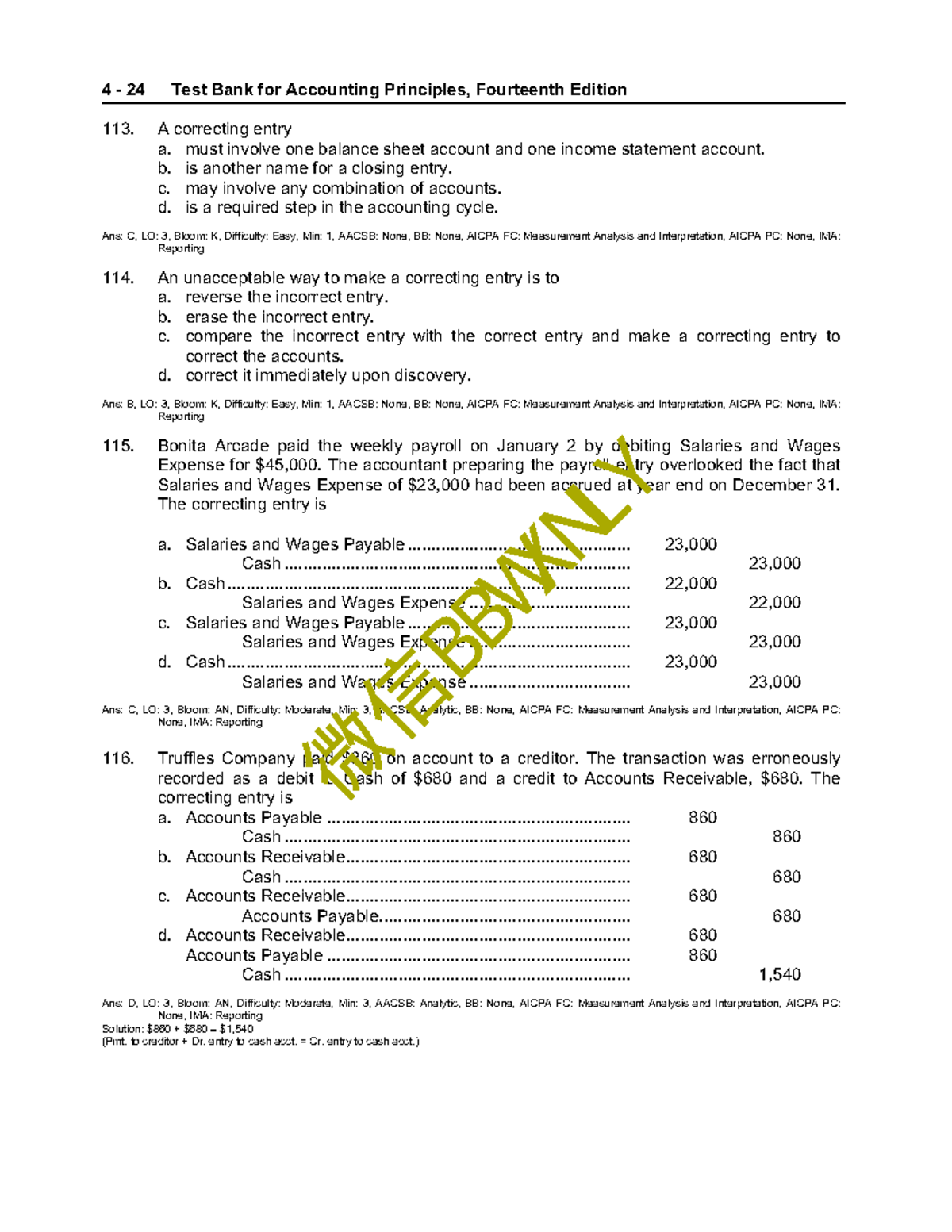 Accounting principles 14th edition by weygandt tb 393 - 4 - 24 Test ...