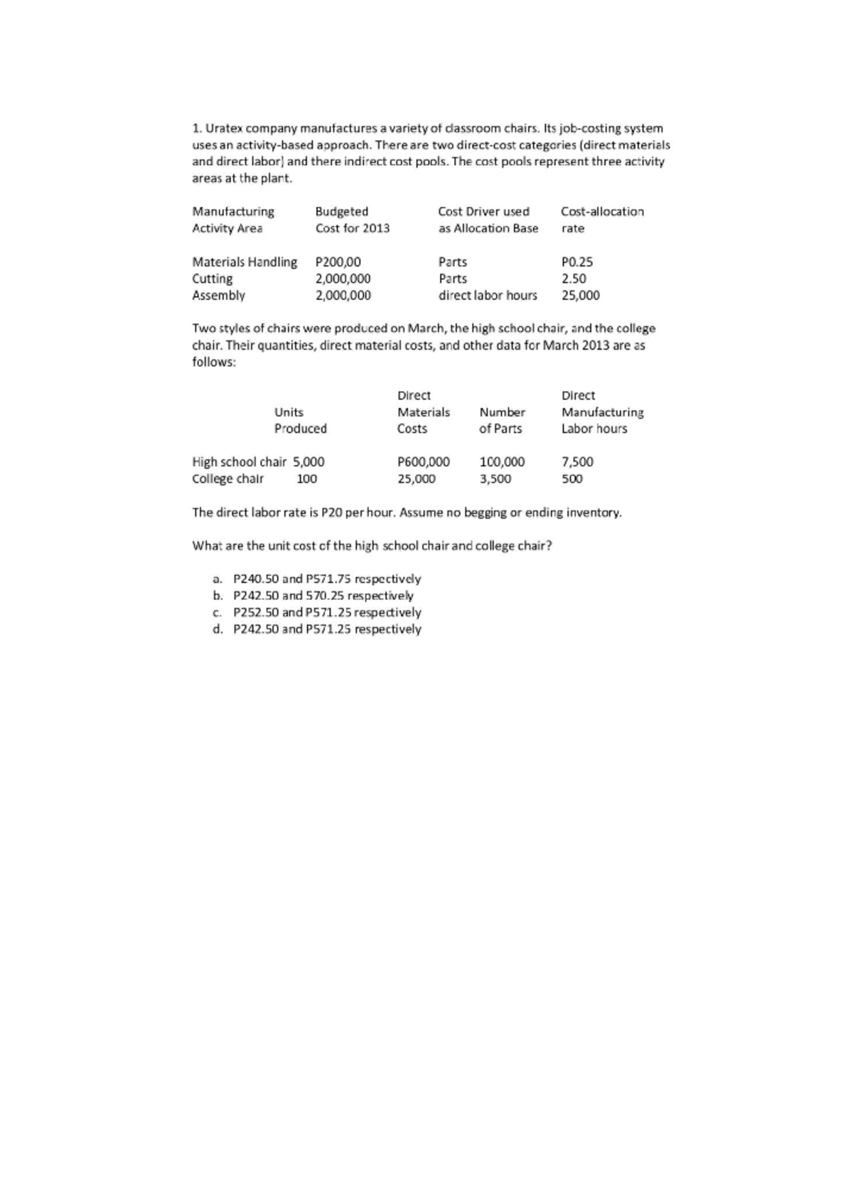 Costacc CH17 ABC MCQ - NJOFBUORPBUF - 1. Uratex company manufactures a ...