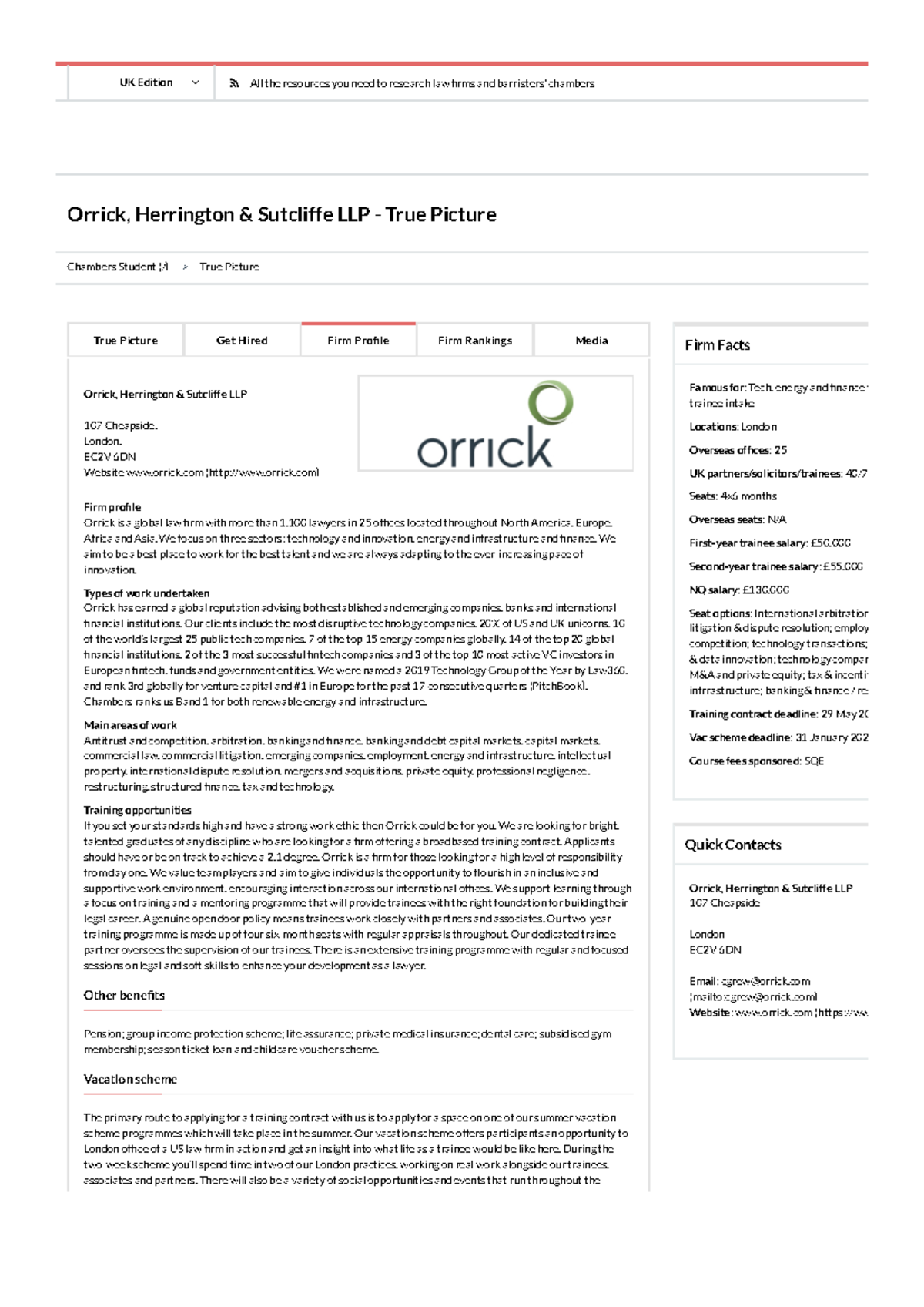 Orrick, Herrington & Sutcliffe LLP - True Picture - Chambers Student ...