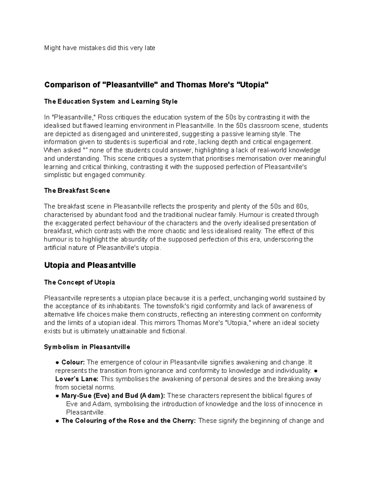 Pleasantville study guide Complete - Might have mistakes did this very ...