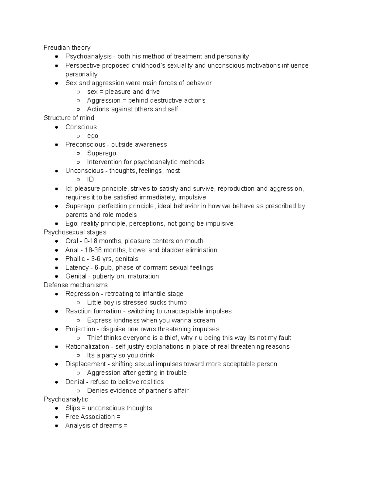 Psych 1010 Lecture 11 9 - Fitzgerald - Freudian theory Psychoanalysis ...