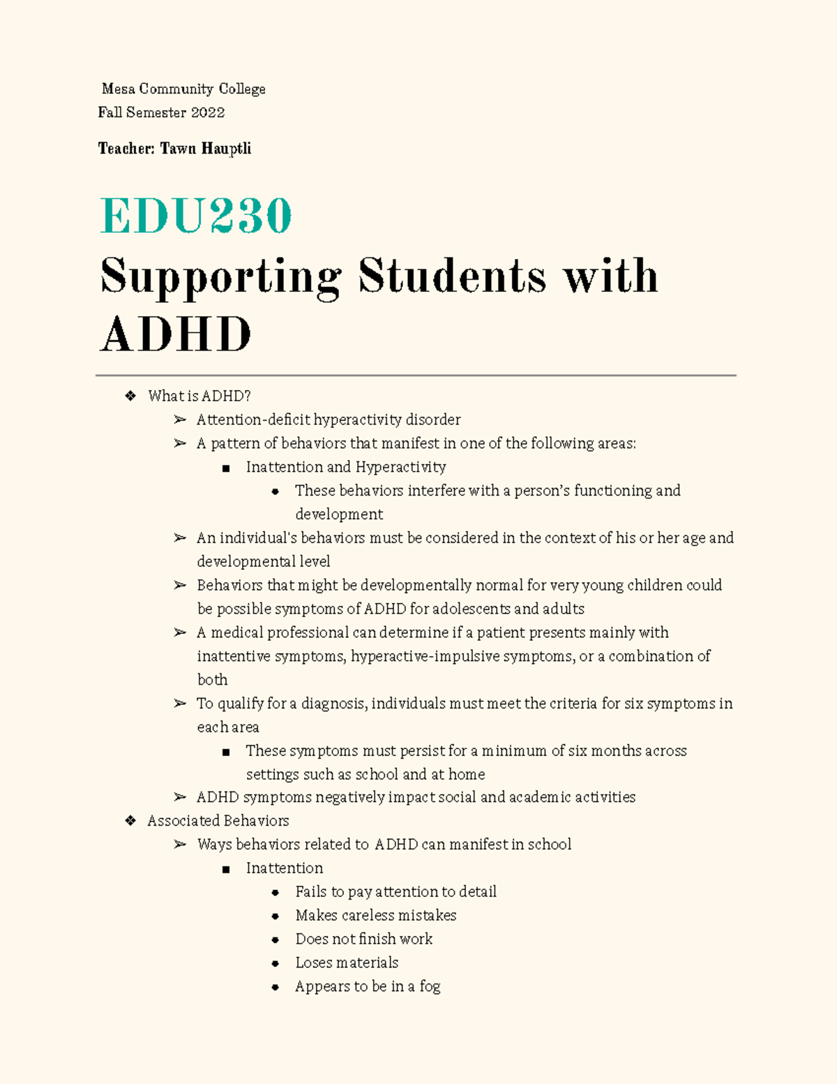 Inspire 35 - Notes corresponding with Supporting Students with ADHD ...