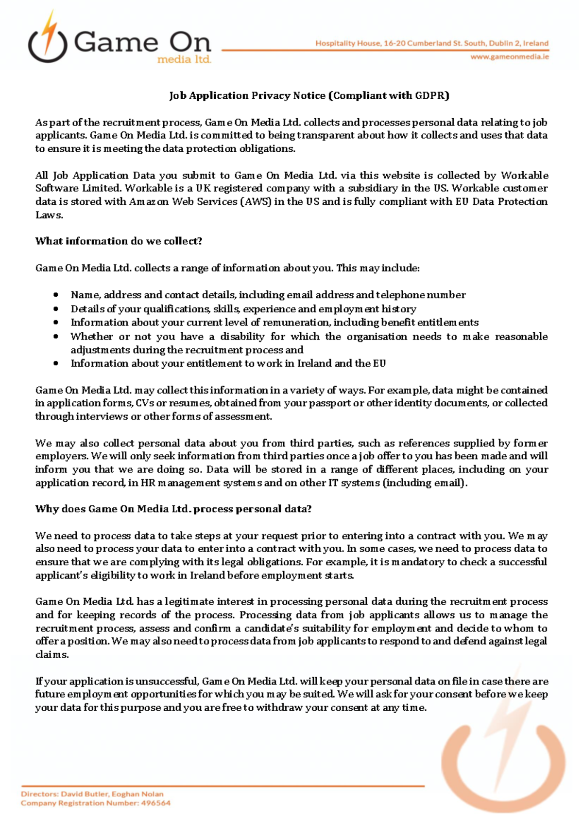 GDPR Job Application Privacy Notice - [Type here] Job Application ...