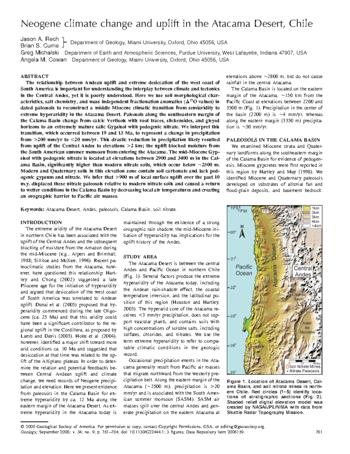 Rech et al, 2006 , Atacama Paleoclimate, Geology - 2006 Geological ...