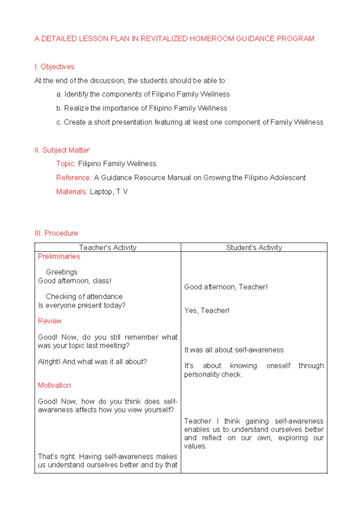 RHGP LP - A DETAILED LESSON PLAN IN REVITALIZED HOMEROOM GUIDANCE ...