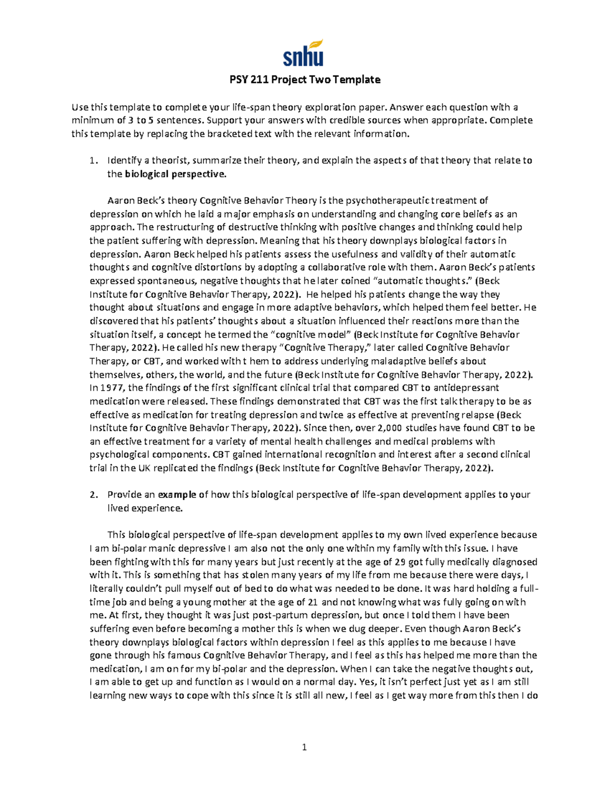 PSY 211 Project Two - got an A - PSY 211 Project Two Template Use this ...