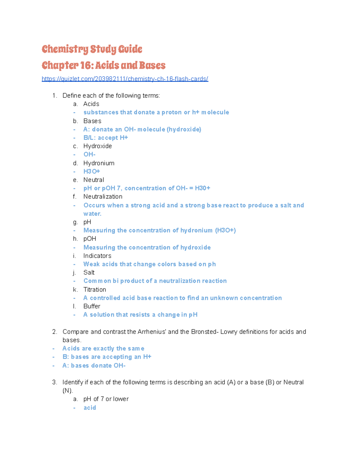 Chemistry Acids Bases - Chemistry Study Guide Chapter 16: Acids and ...