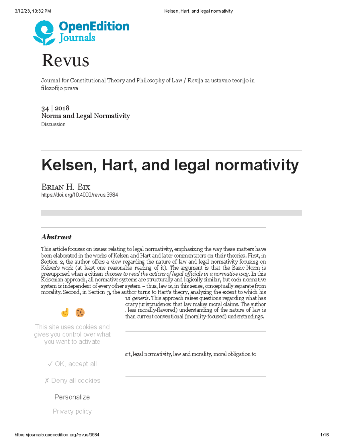 Kelsen, Hart, and legal normativity - Revus Journal for Constitutional ...