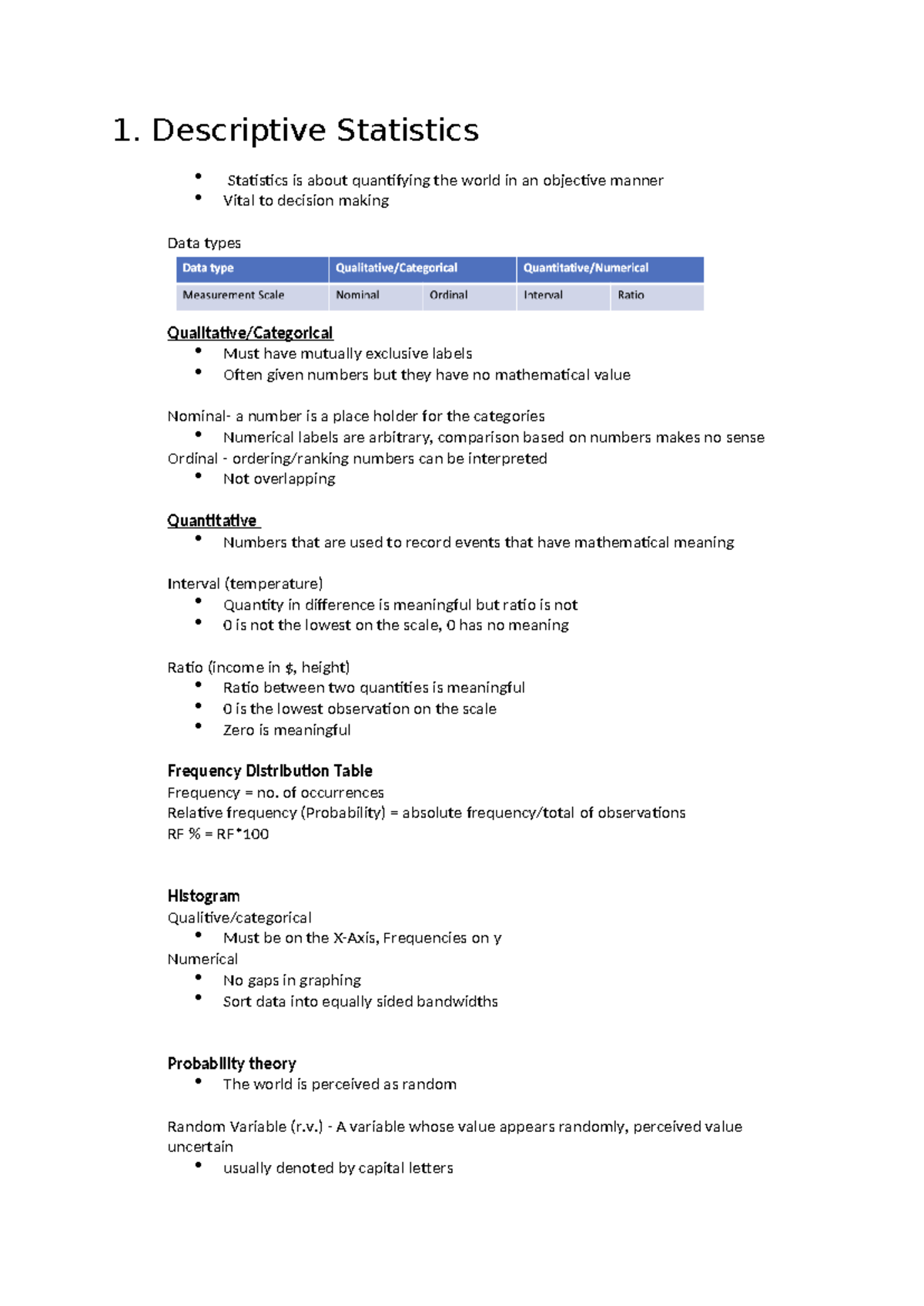 Descriptive statistics notes - 1. Descriptive Statistics Statistics is ...