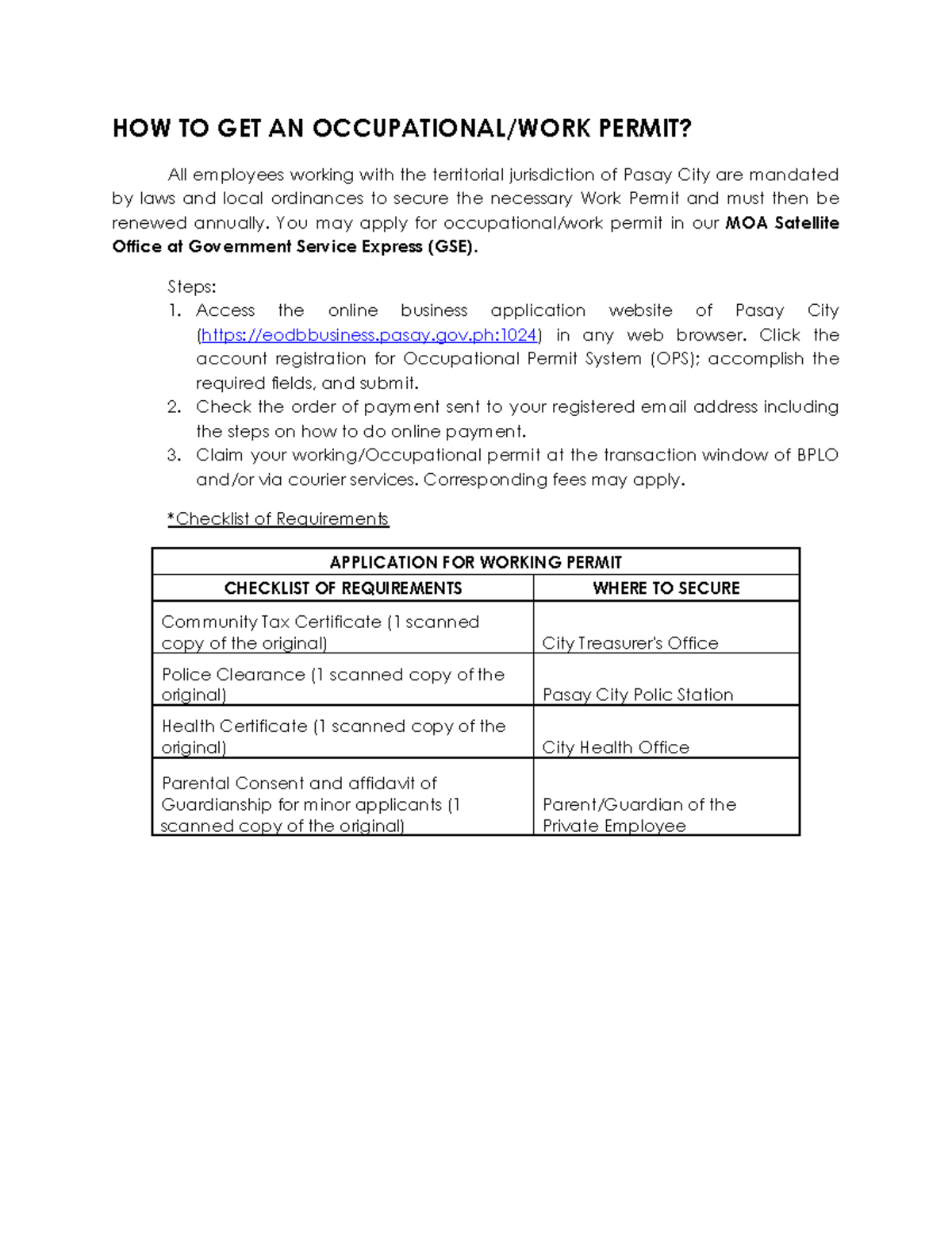 HOW TO GET AN Occupational - HOW TO GET AN OCCUPATIONAL/WORK PERMIT ...