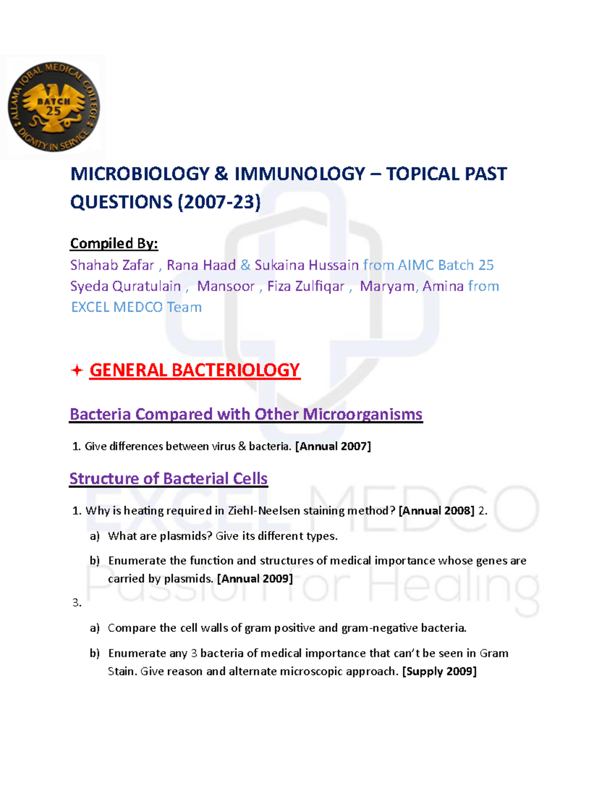 Micro and Immunity - Updated Topical Past Papers 2007-23 - MICROBIOLOGY ...