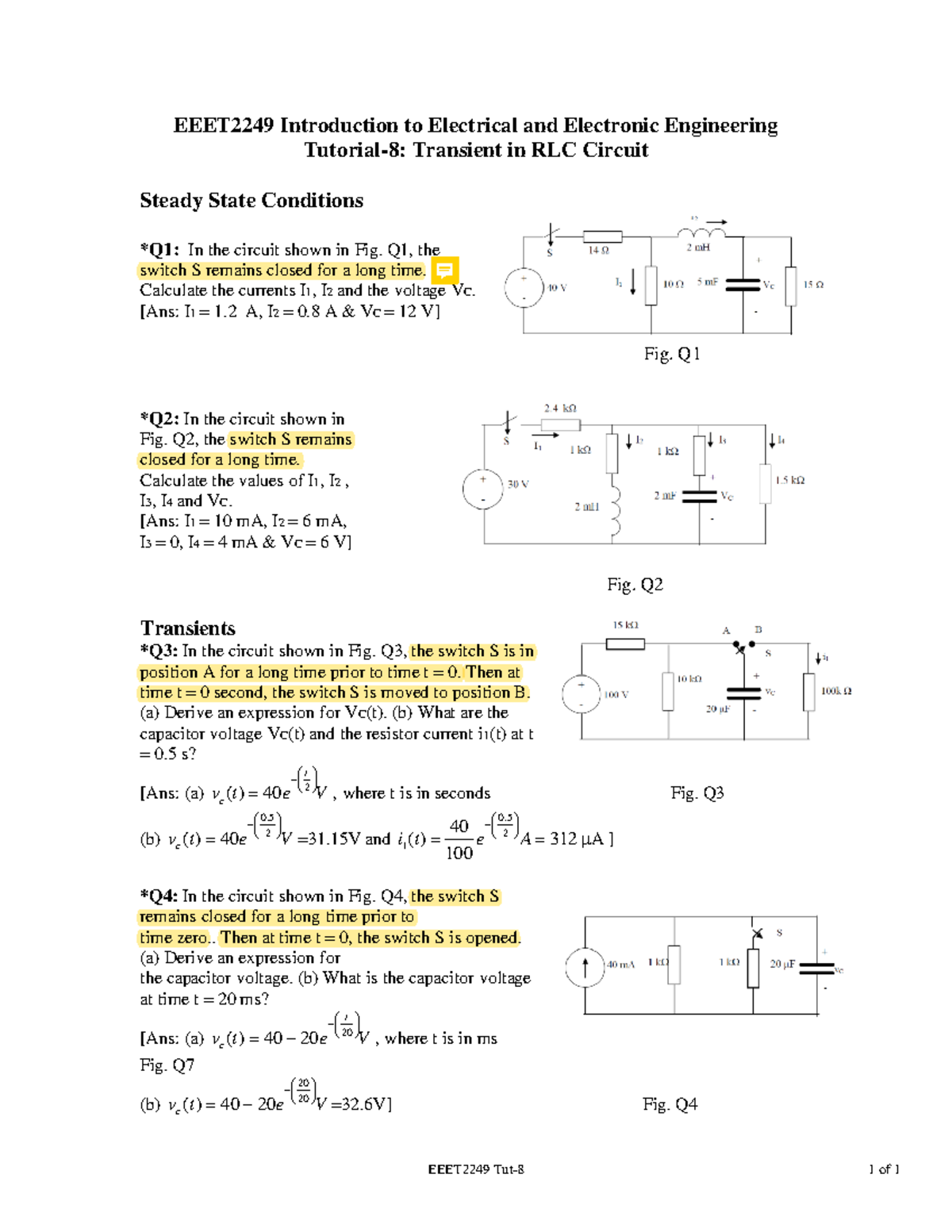 WEEK8 Questions Combined - ####### EEET2249 Tut-8 1 of 1 EEET2249 ...