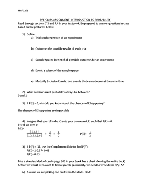 Pre-Class Week 7 (Expected Value) Fall - MGF 1106 PRE-CLASS ASSIGNMENT – EXPECTED VALUE Read ...