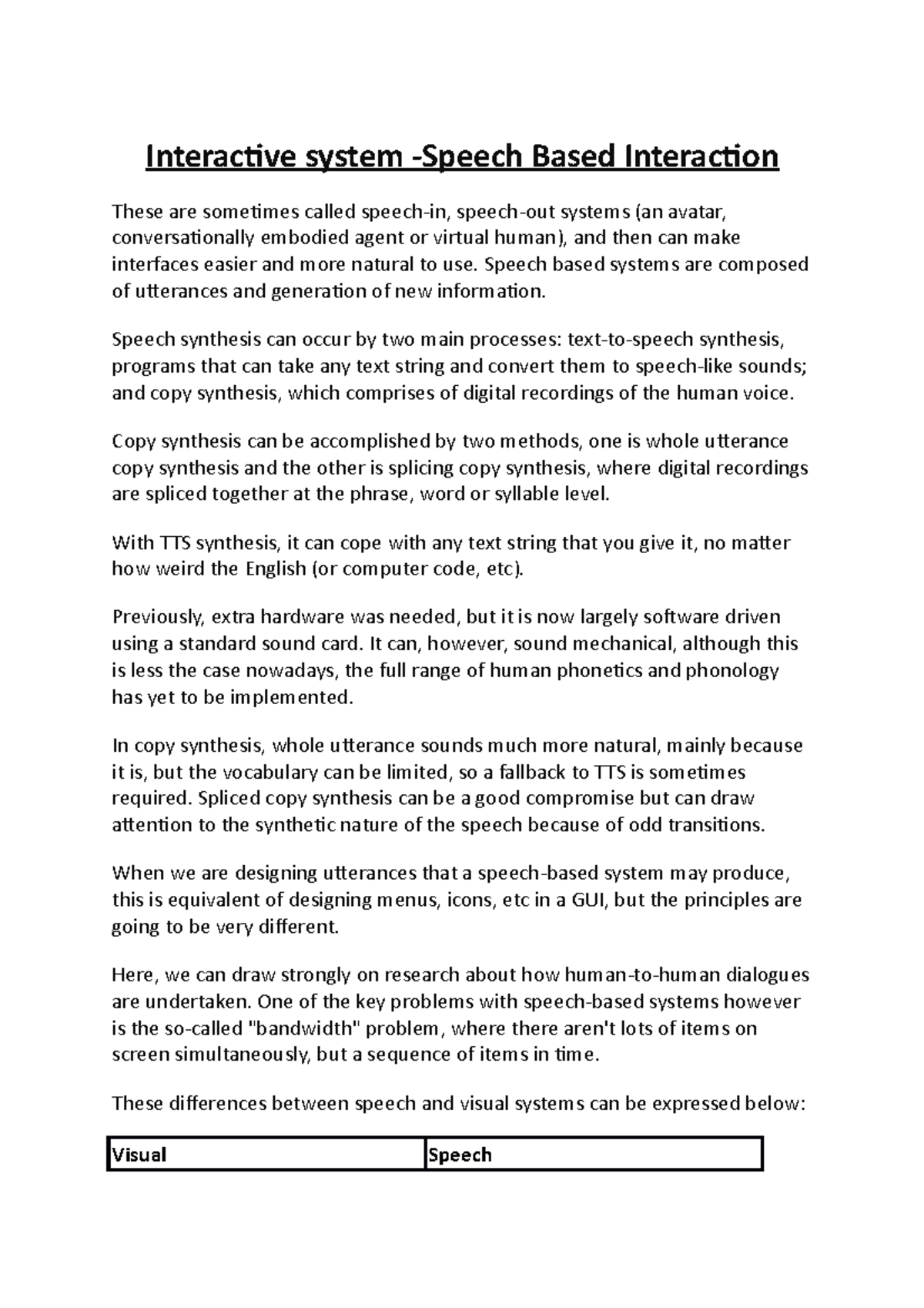 Interactive system -Speech Based Interaction - Speech based systems are ...