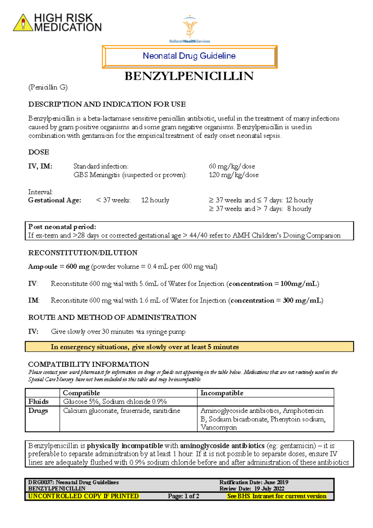 Gddrg 0037-26601-53599 - Neonatal Drug Guideline DRG0037: Neonatal Drug ...