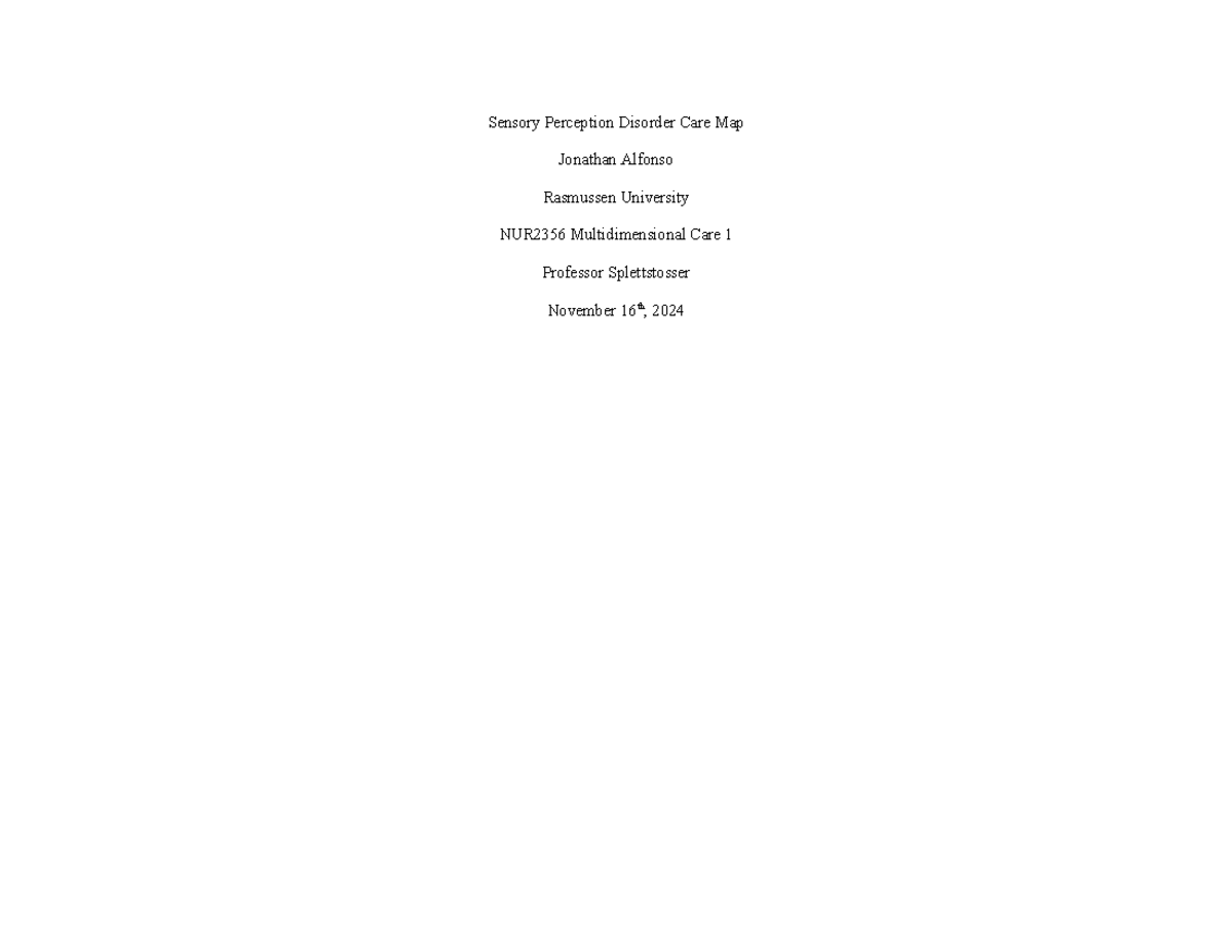 Module 7 Assignment - Sensory Perception Disorder Care Map Jonathan ...