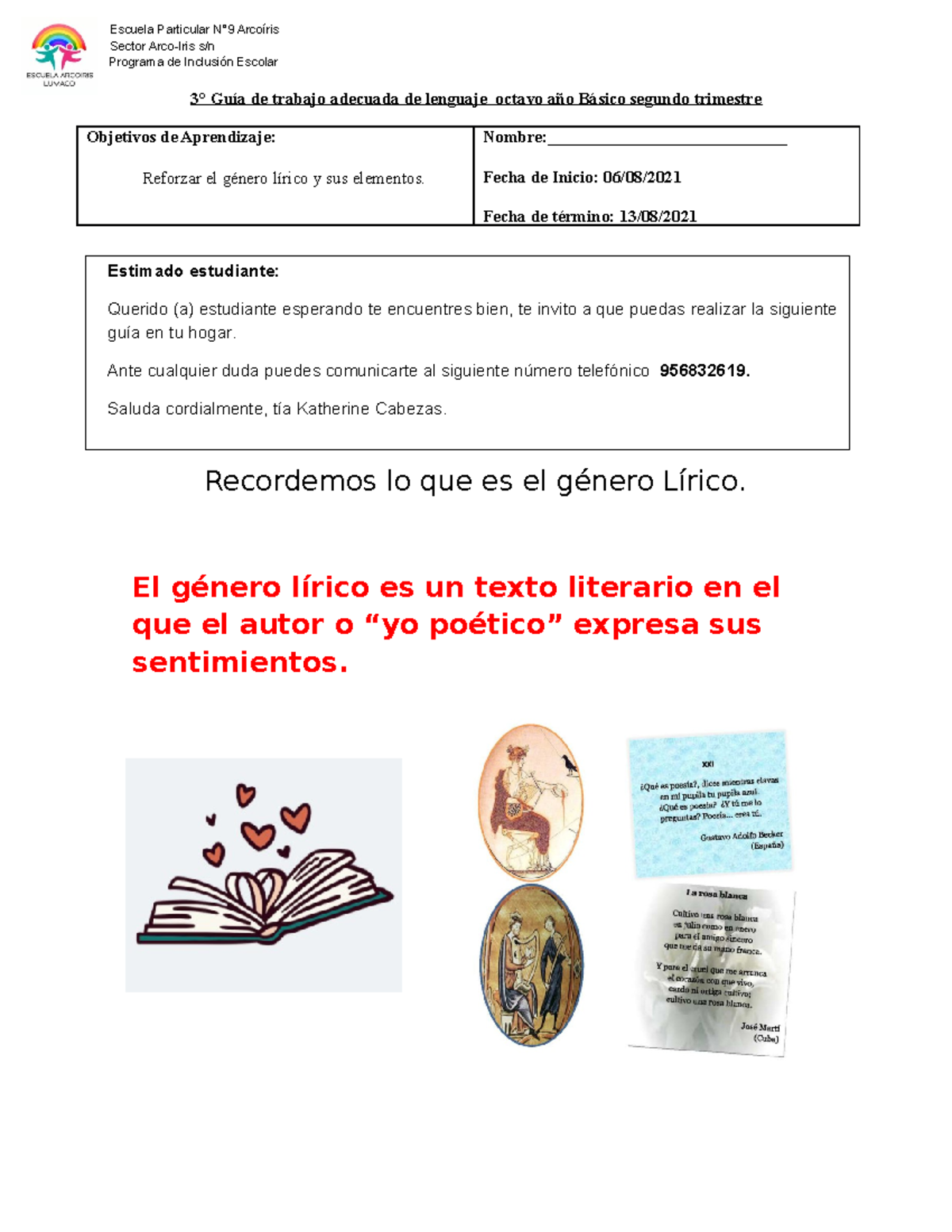 7° Lenguaje - Guía sobre el Género Lírico - Escuela Particular N°9 ...