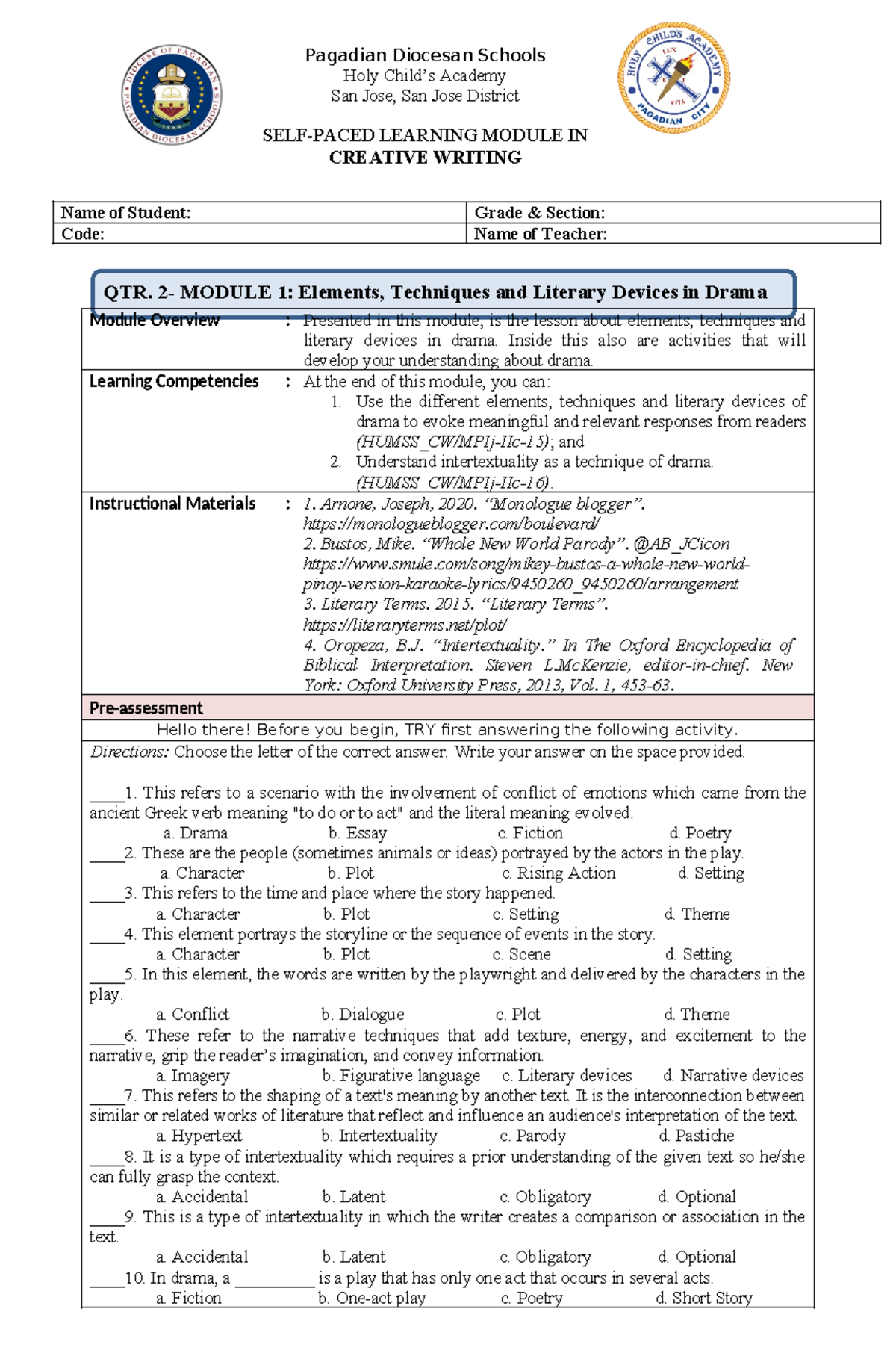 Second Quarter Creative Writing ( Humss 11) Lesson 2 - QTR. 2- MODULE 1 ...