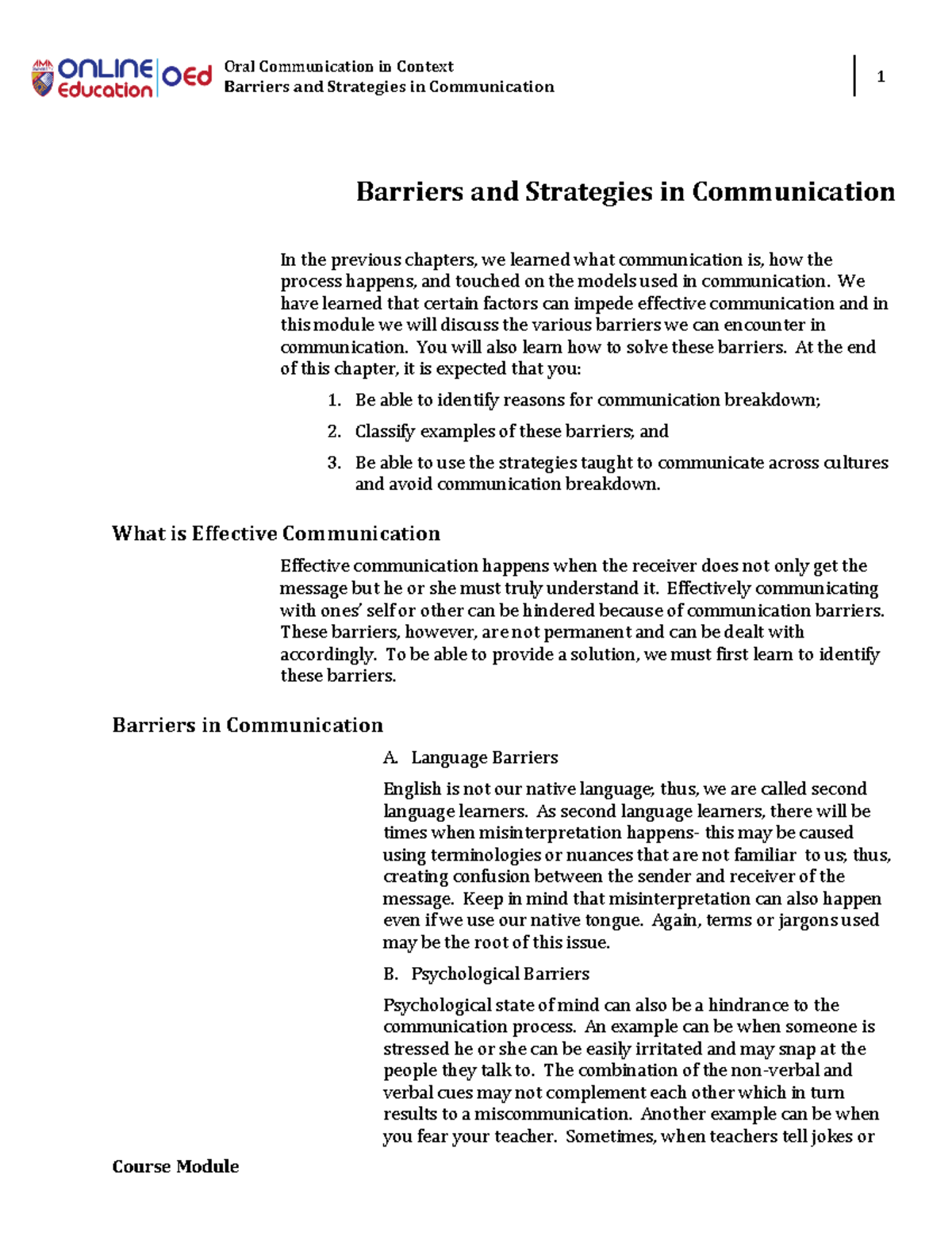 Week 011 Barrier and Strategies in Communication - Oral Communication ...