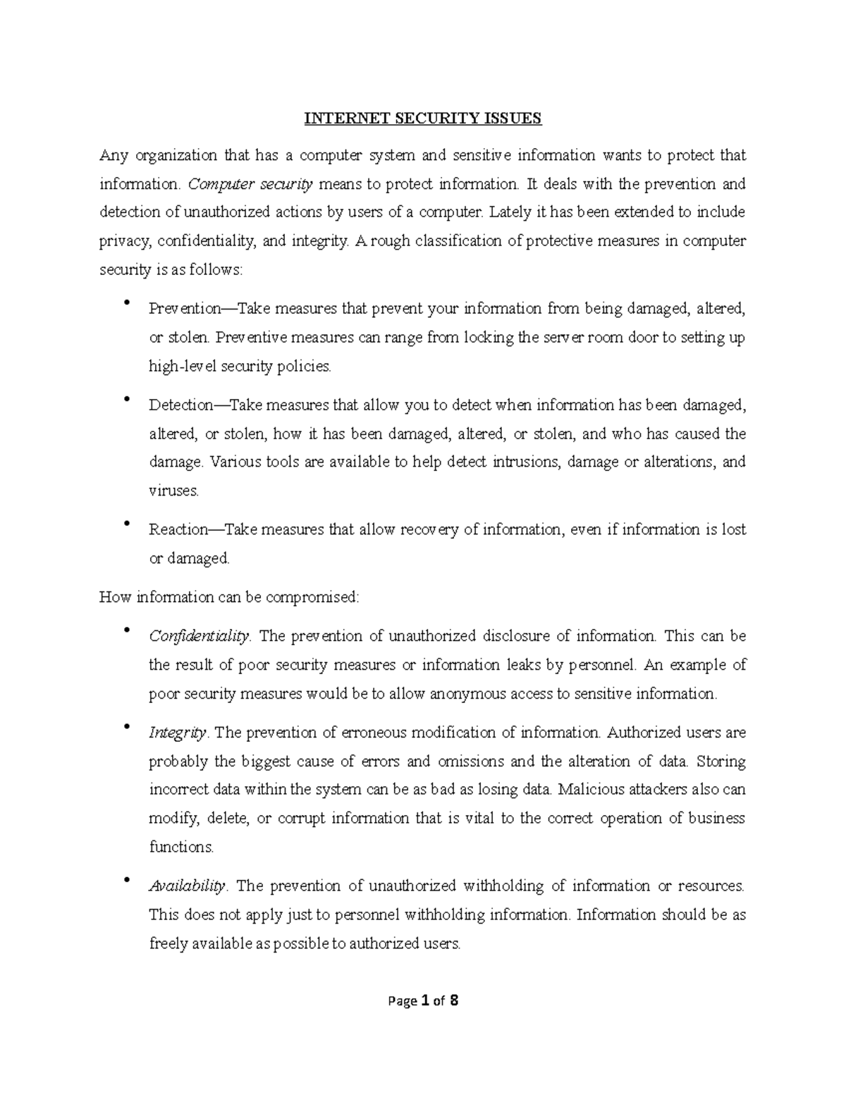 5 Internet Security Issues-1 - INTERNET SECURITY ISSUES Any ...