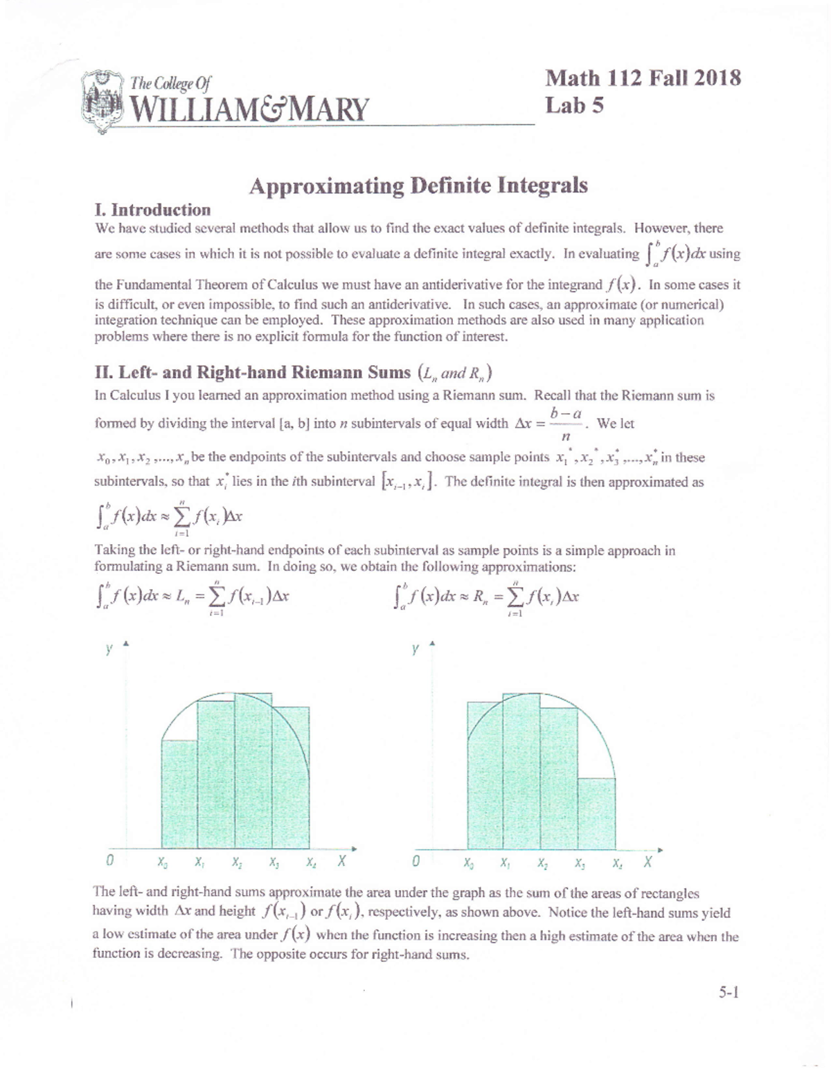 Lab 5 - Calculus II Lab 5 - MATH 112 - Studocu