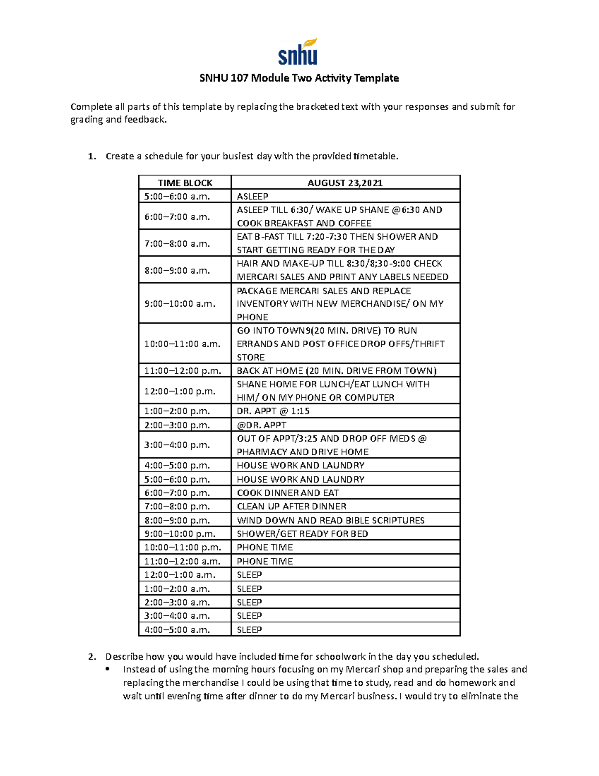 module 2 template assignment template - SNHU 107 Module Two Activity ...