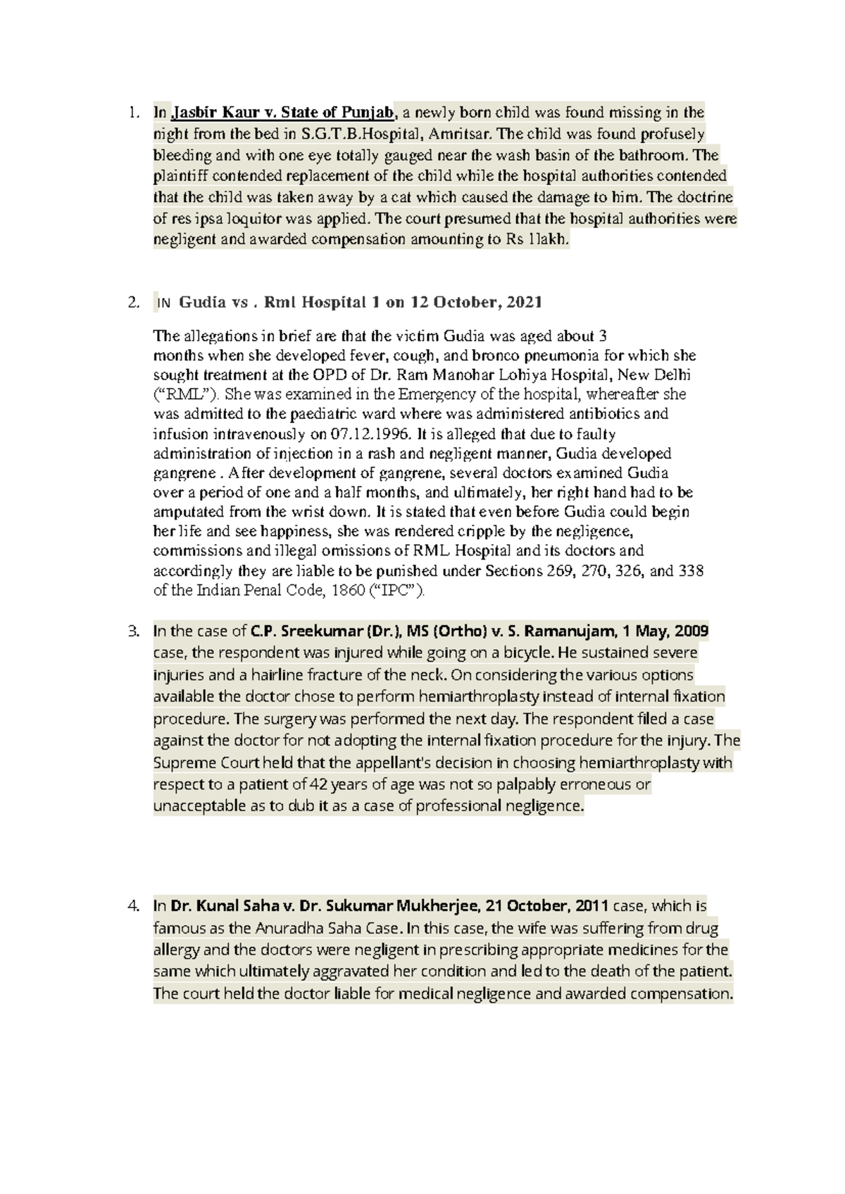 Cia case laws murale kartik - 1. In Jasbir Kaur v. State of Punjab, a ...