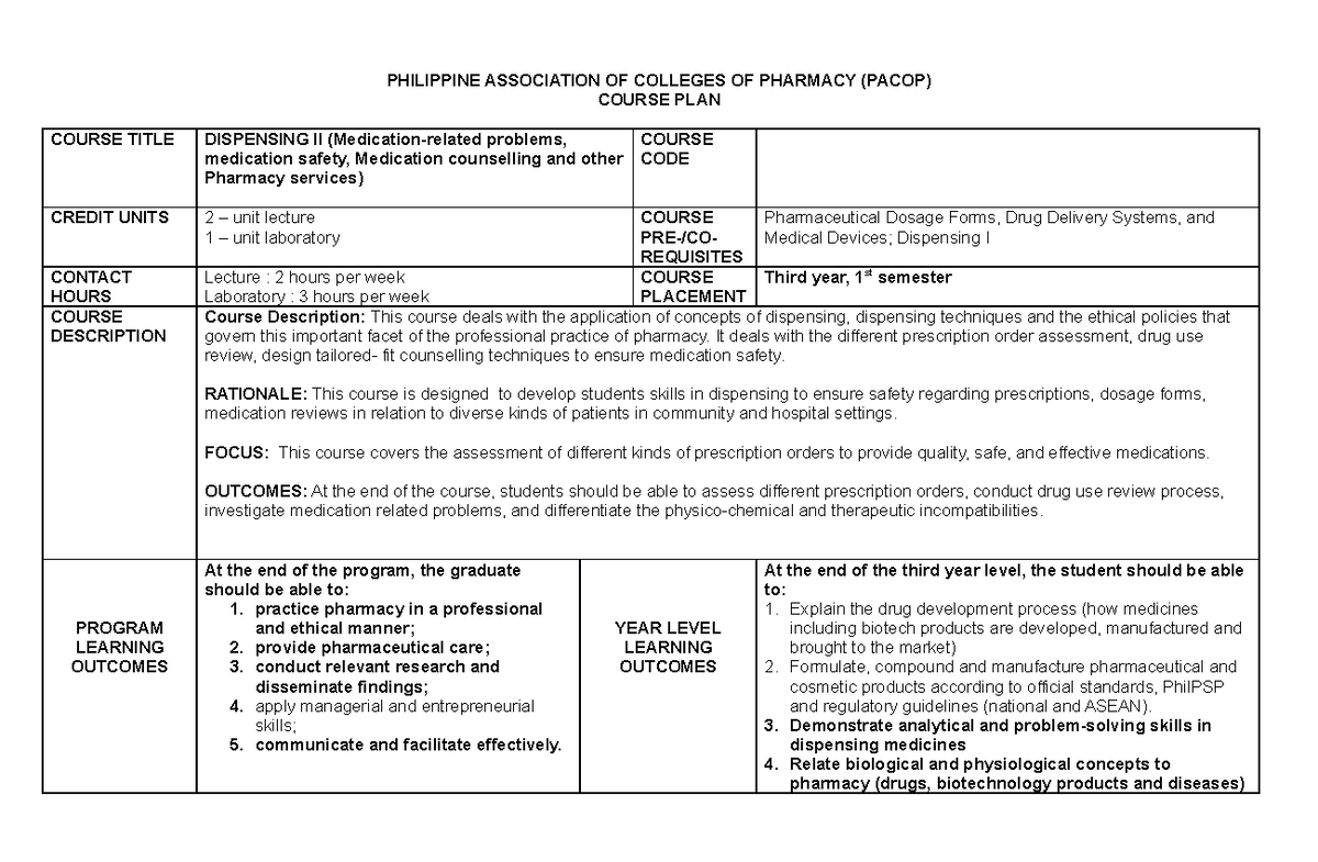 Dispensing II 2020 - PHILIPPINE ASSOCIATION OF COLLEGES OF PHARMACY ...