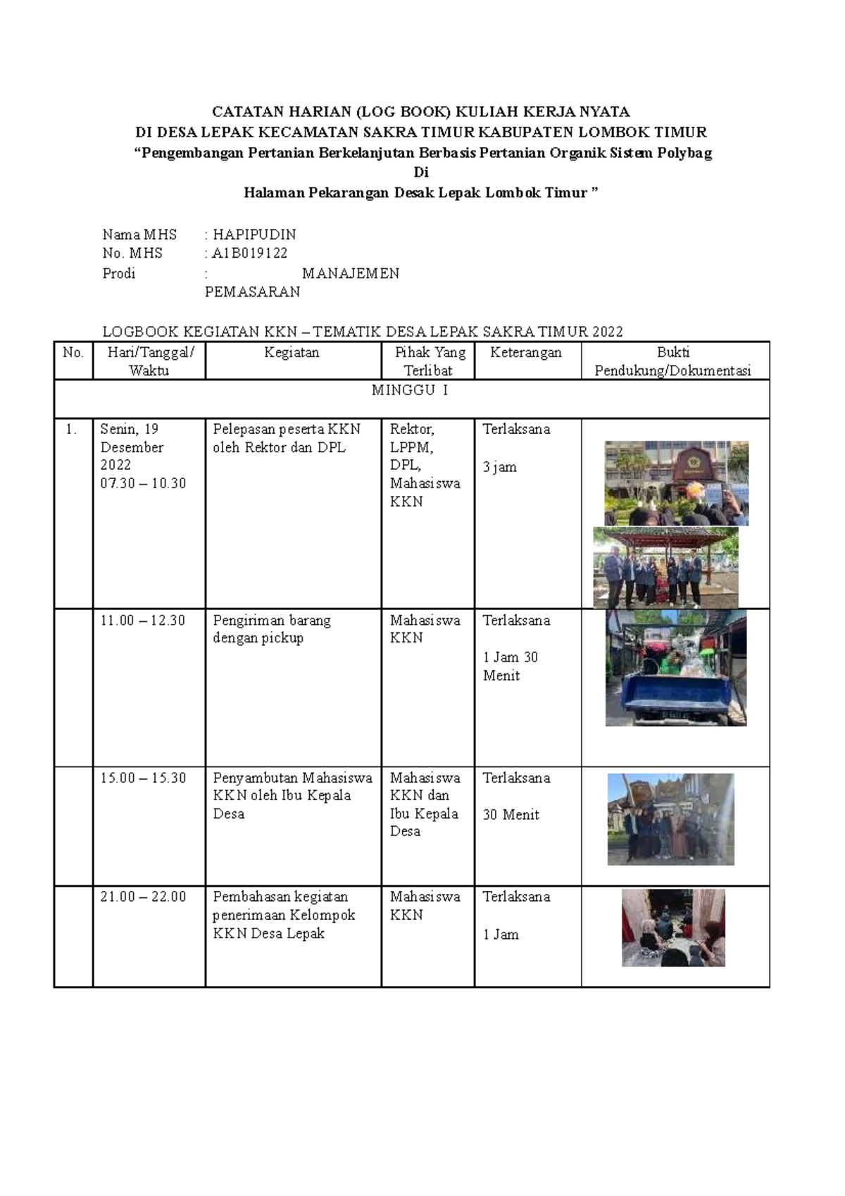 Logbook Hapipudin minggu ke-2 - CATATAN HARIAN (LOG BOOK) KULIAH KERJA ...