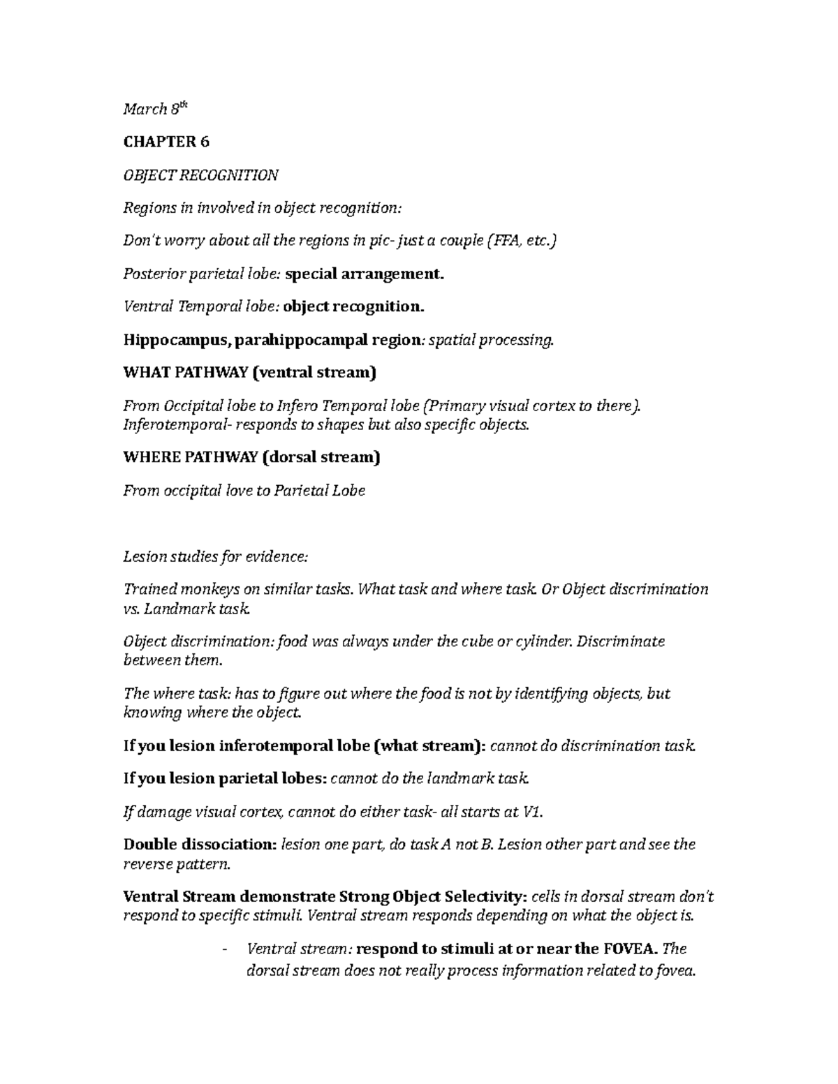 Exam 3 Notes - March 8th CHAPTER 6 OBJECT RECOGNITION Regions in ...