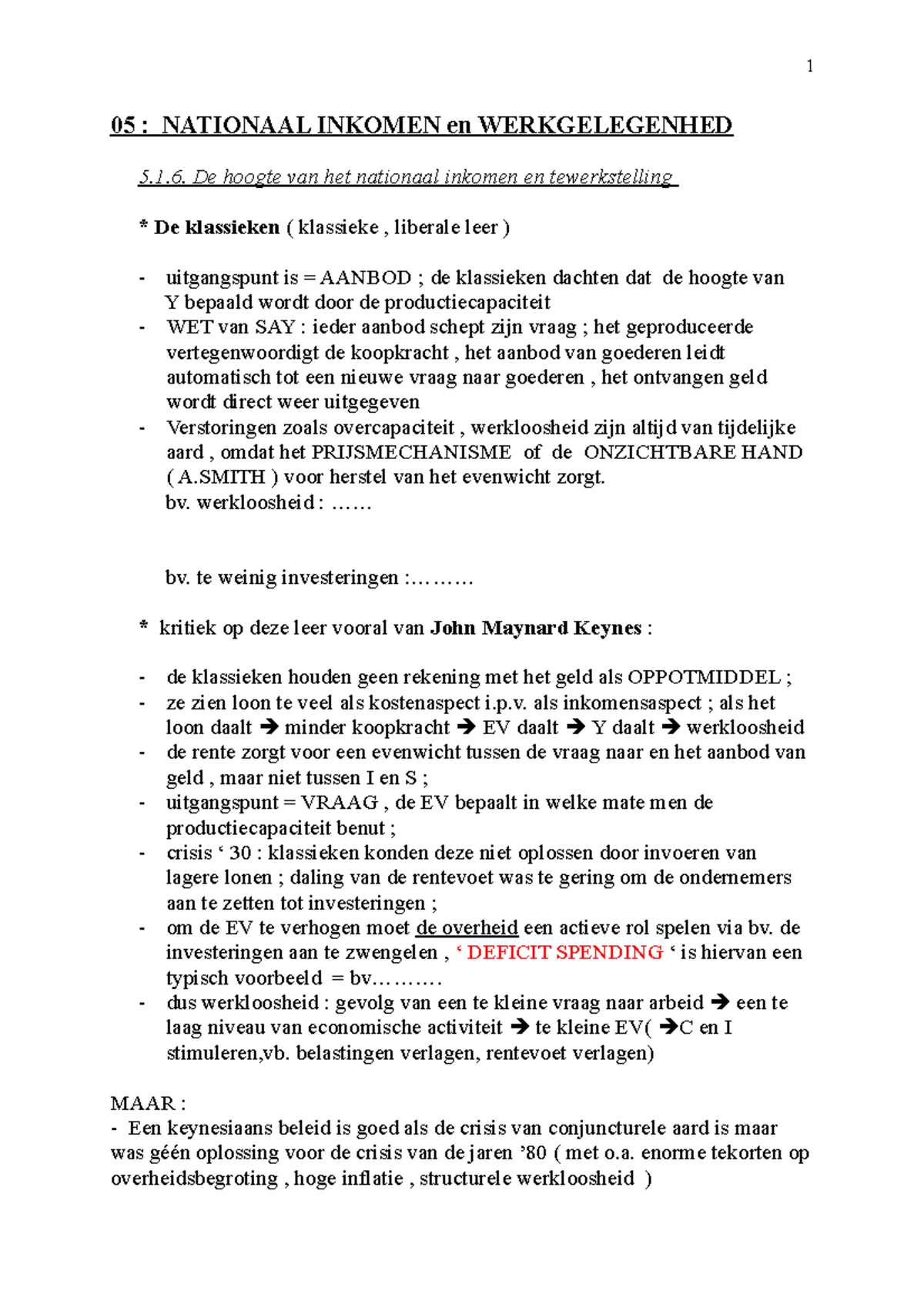 Hoofdstuk 5 samenvatting - 05 : NATIONAAL INKOMEN en WERKGELEGENHED 5.1 ...
