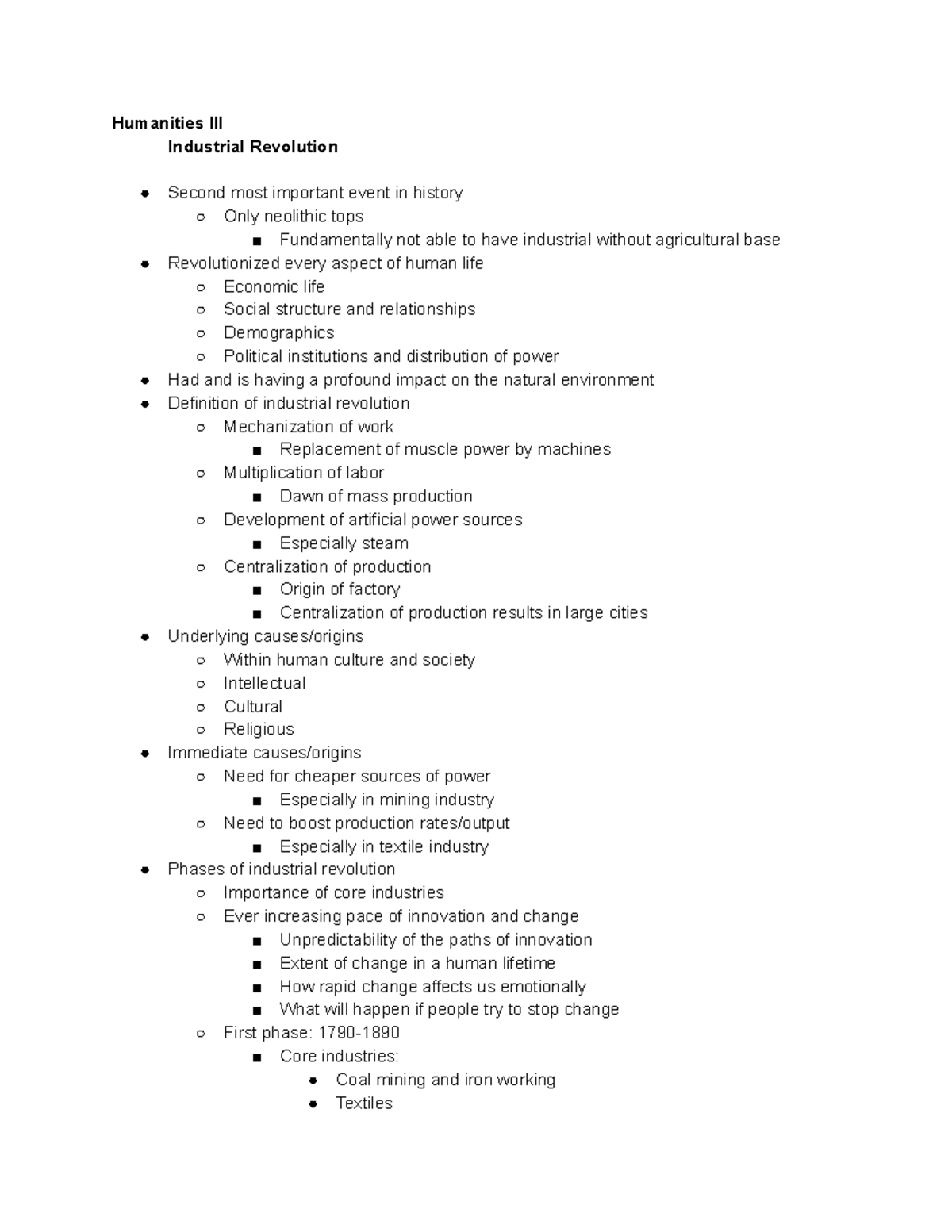 Humanities 3 Industrial Revolution - Humanities III Industrial ...