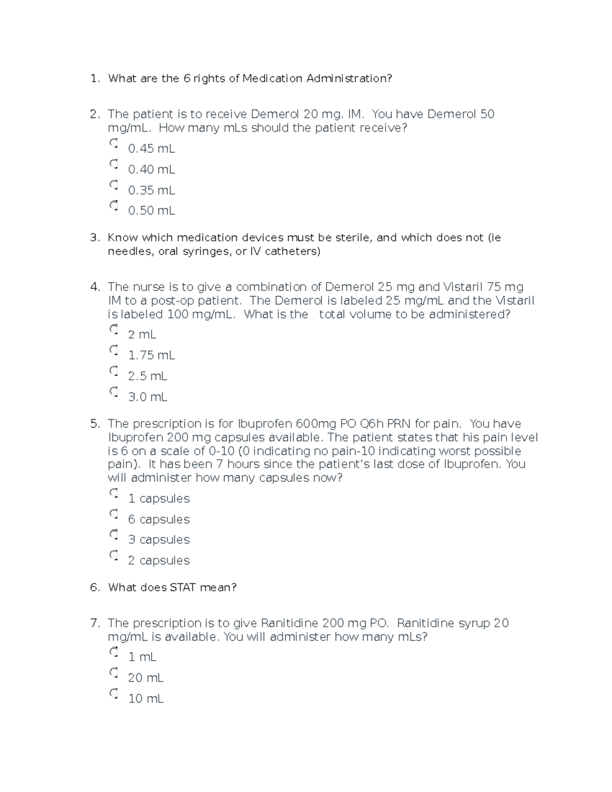 Practice questions Med Calc exam-2 - What are the 6 rights of ...