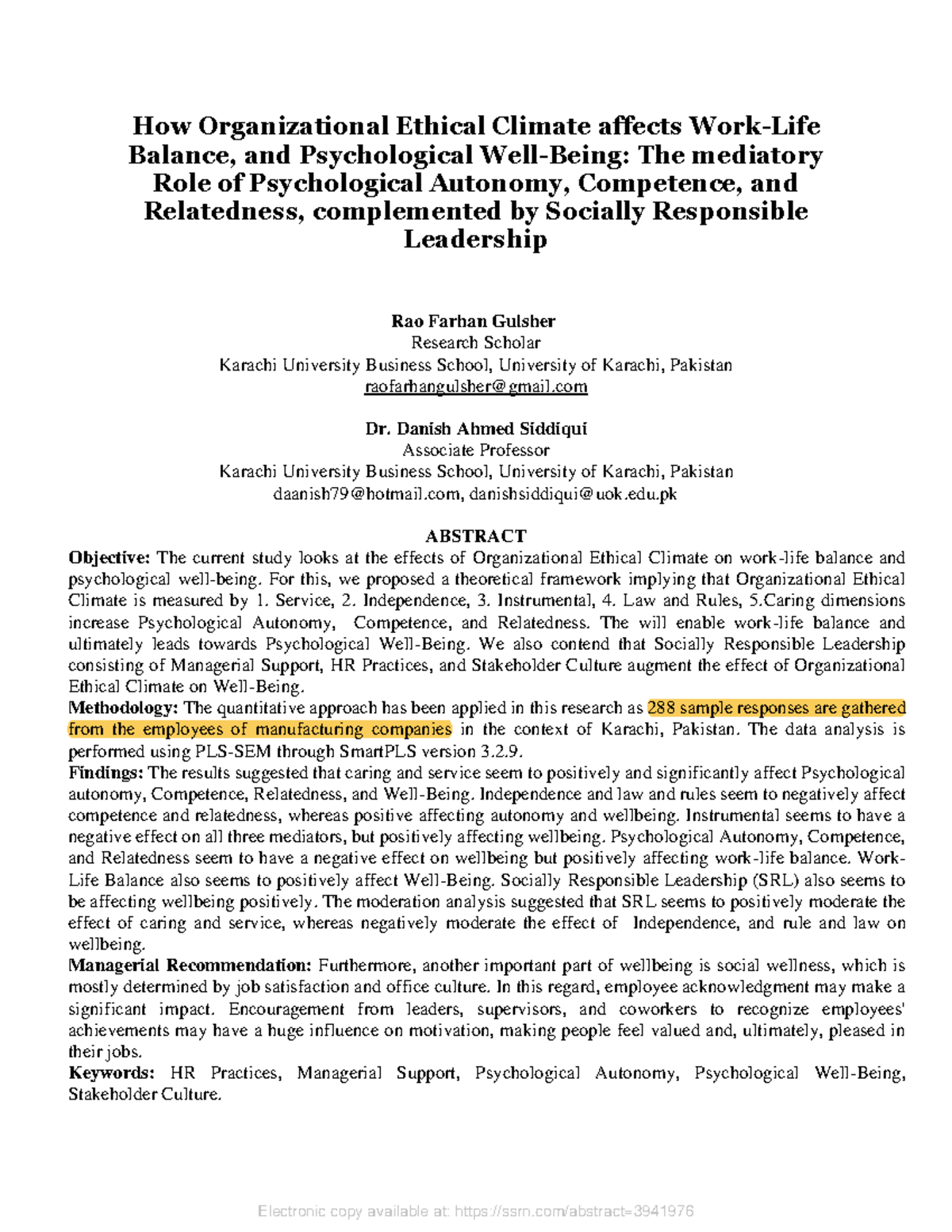 How Organizational Ethical Climate affects Work-Life Balance, and ...