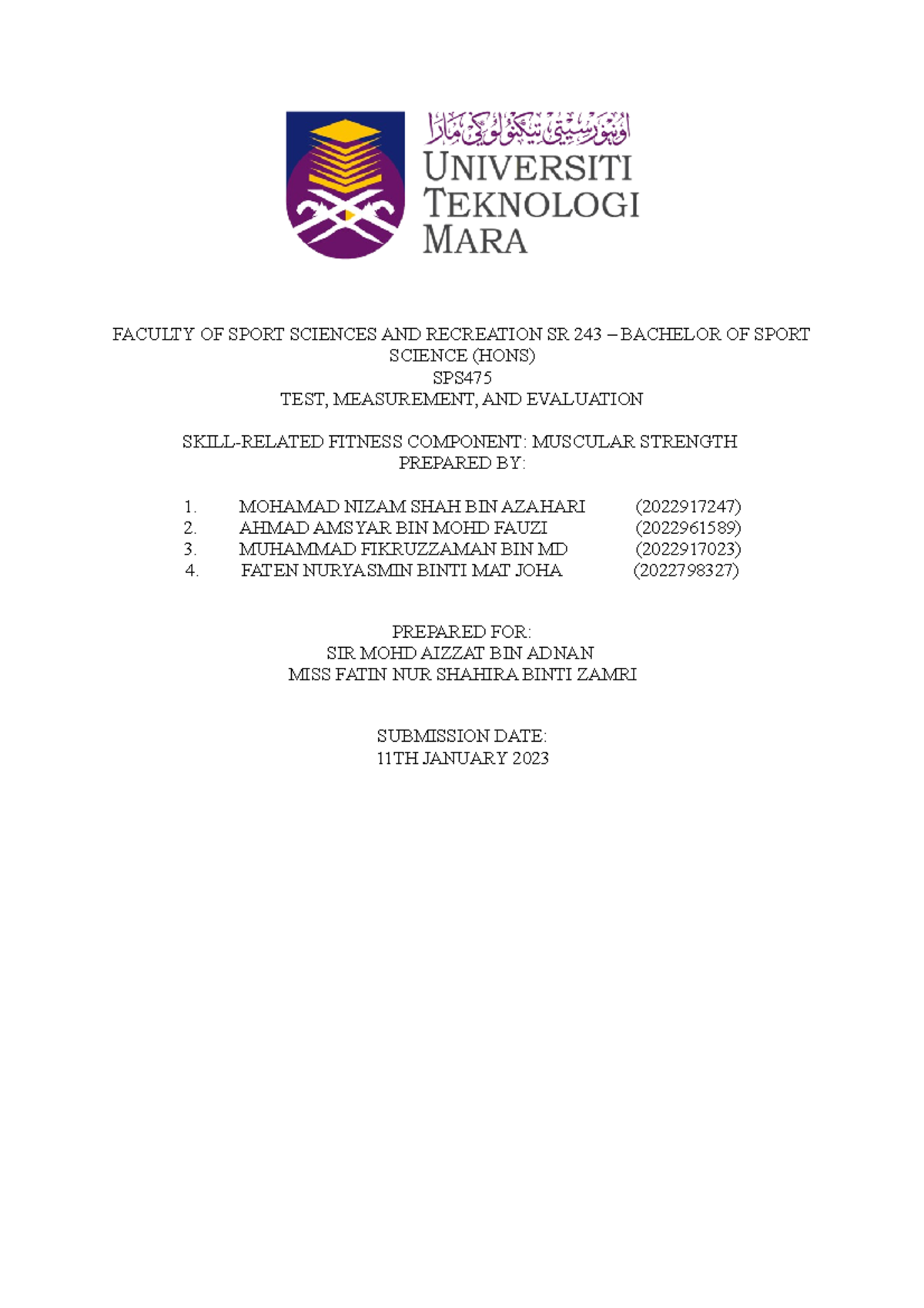 Group 2 Report - sports science - FACULTY OF SPORT SCIENCES AND ...