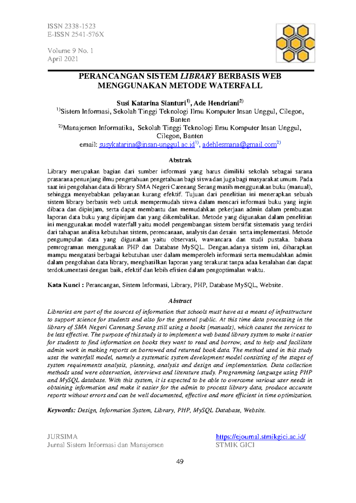 PERANCANGAN SISTEM LIBRARY BERBASIS WEB MENGGUNAKAN METODE WATERFALL ...