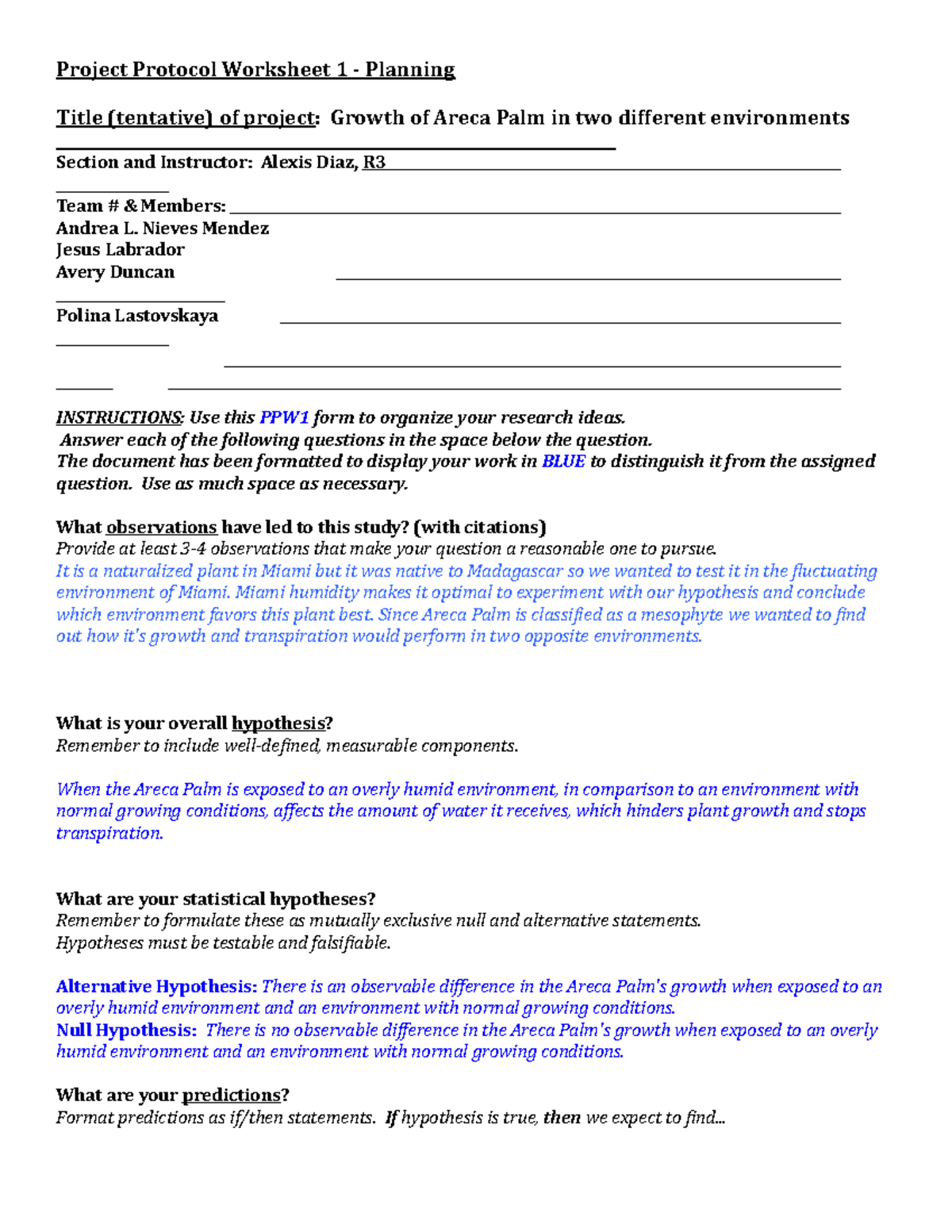 161S20 plant protocol worksheet 1 - Project Protocol Worksheet 1 ...