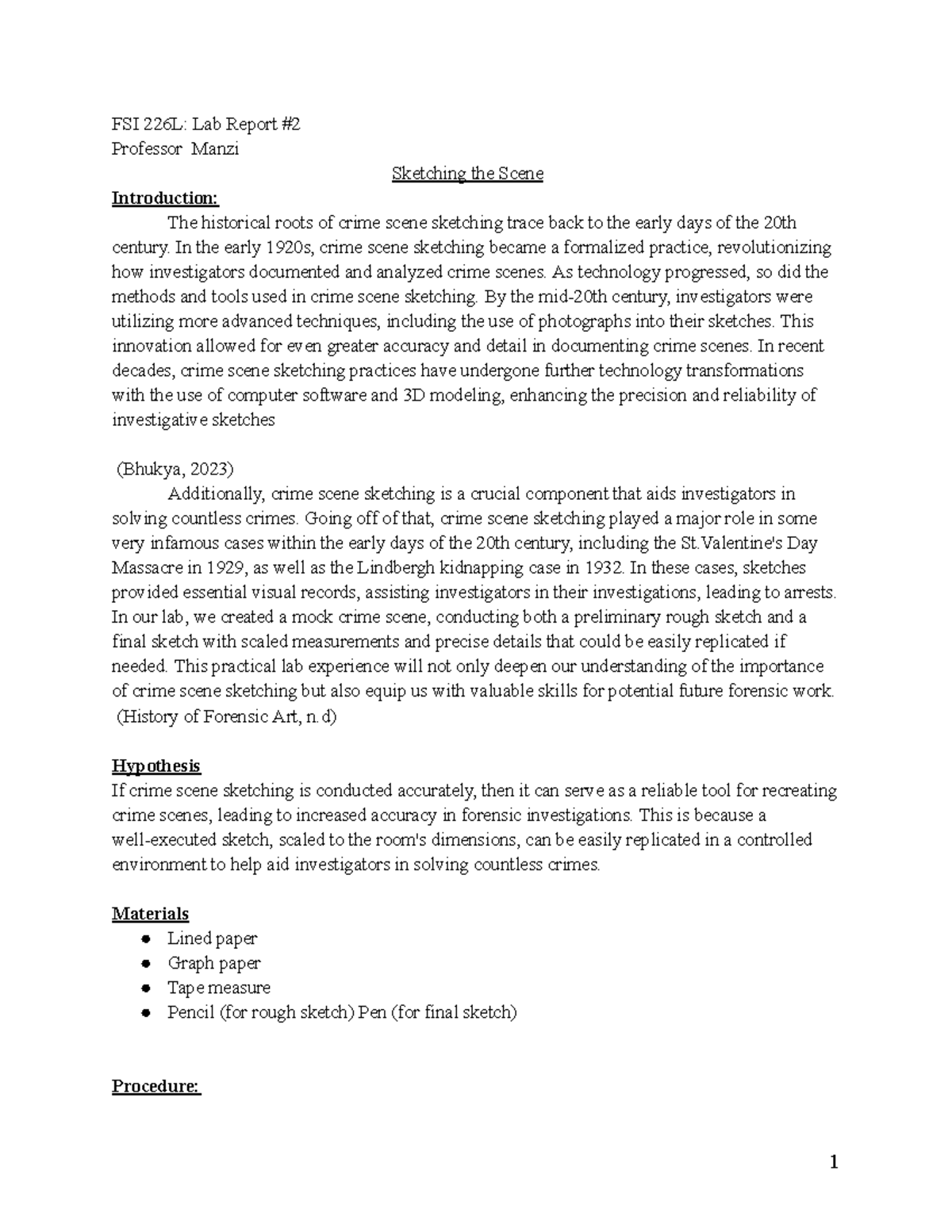 FSI 226L lab report #2 - * - FSI 226L: Lab Report Professor Manzi ...